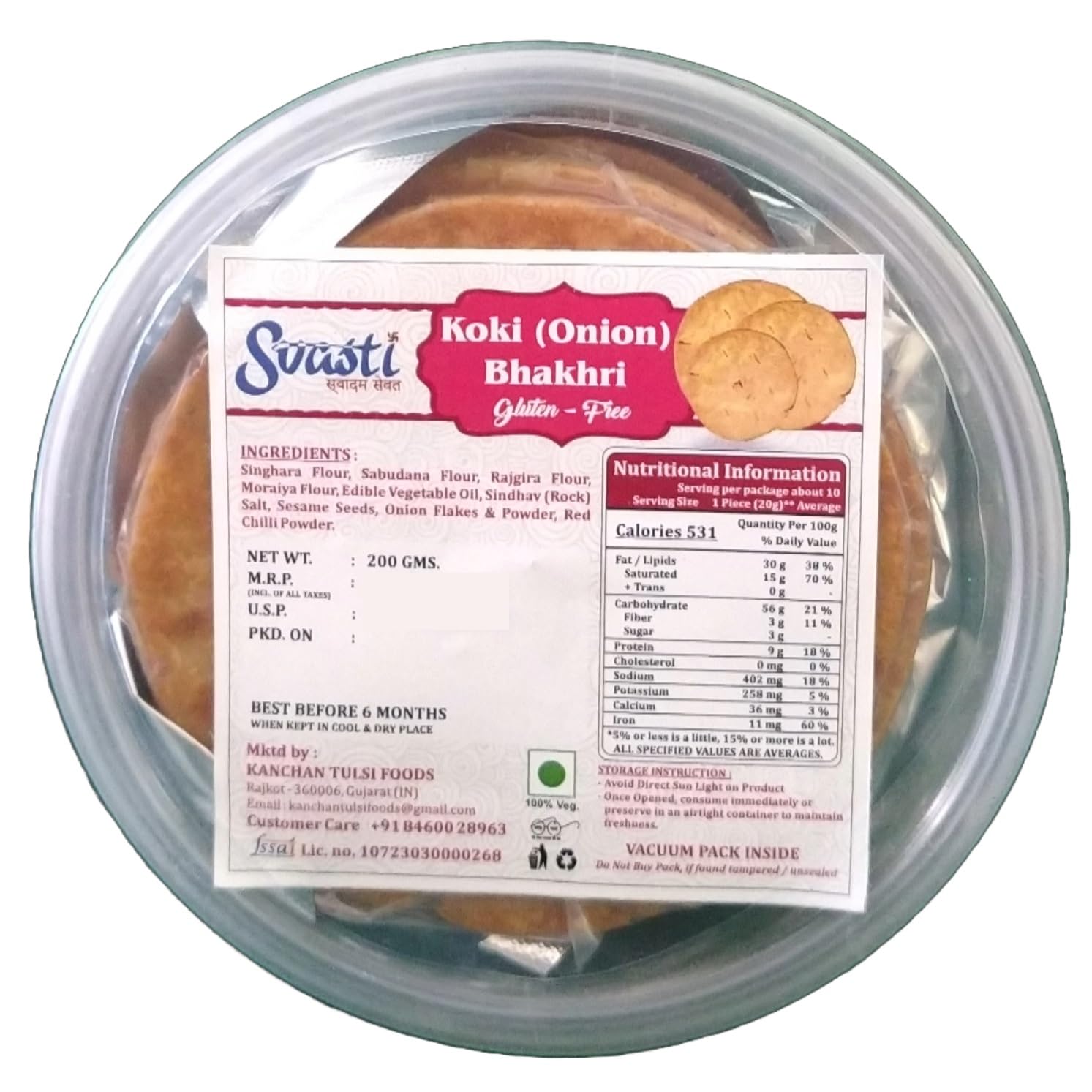 Svasti Gluten Free - Koki (Onion) Bhakhri | Vacuum Packed (Pack Of 4 ...