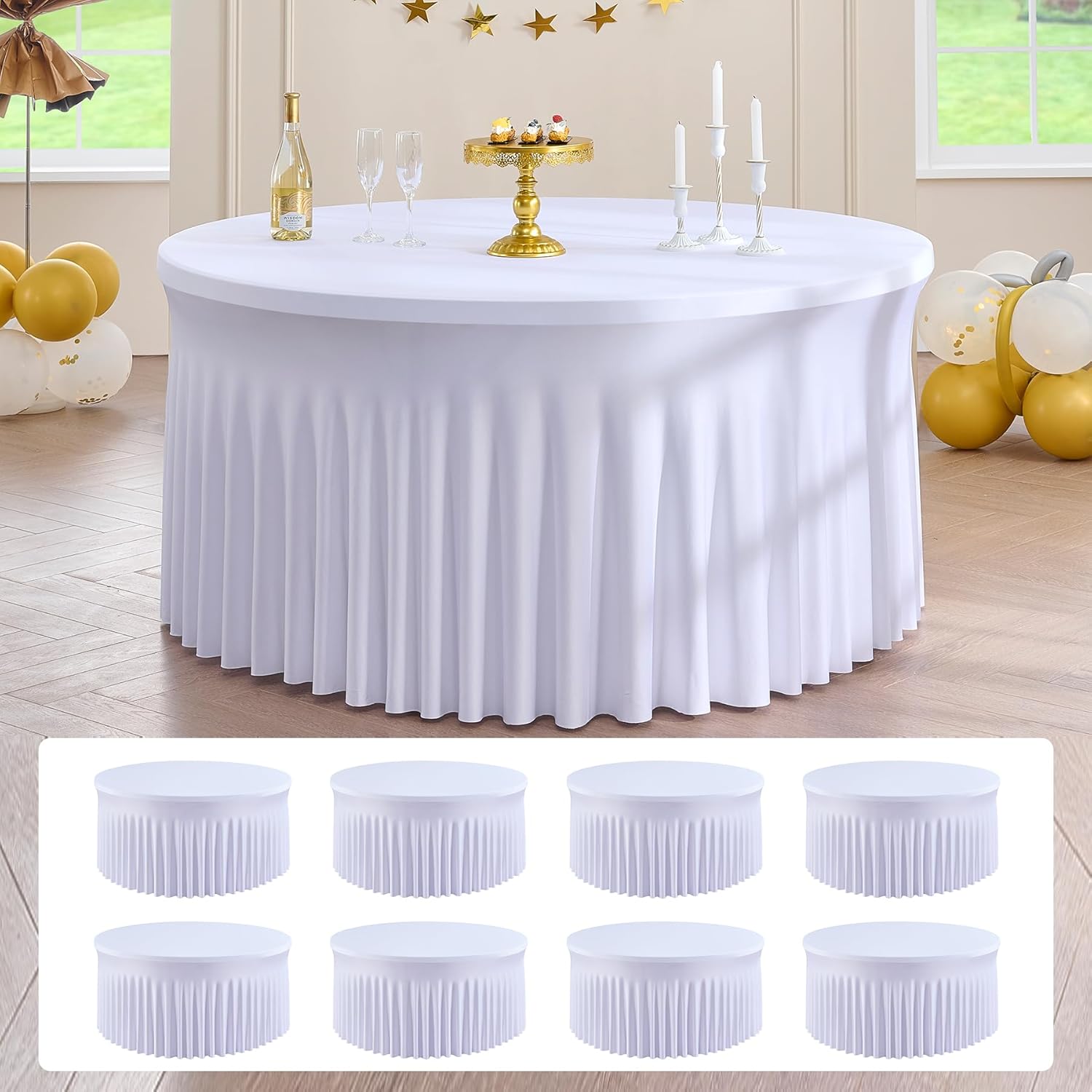 Amazon.com: 8 Pack White Round Spandex Tablecloth 60 inch,Wrinkle Free ...