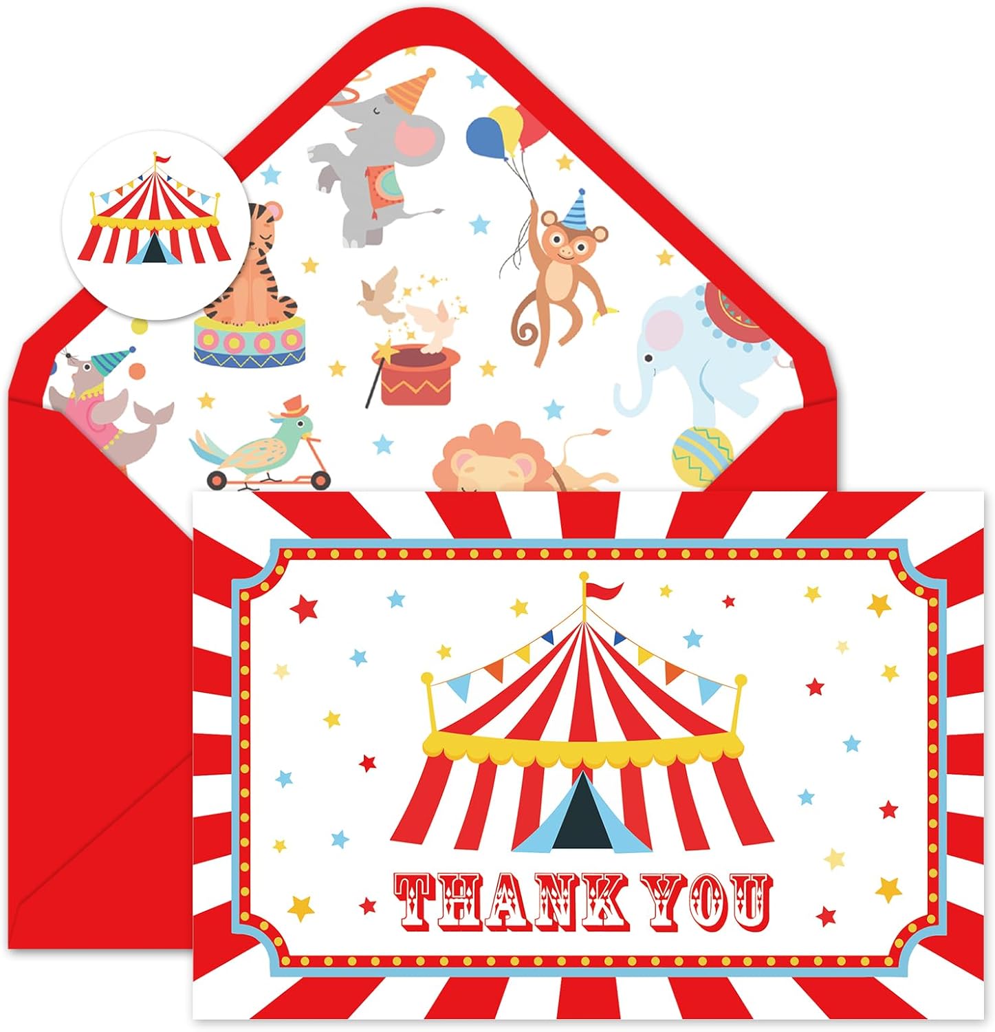 Amazon.com: Whaline 24 Pcs Circus Theme Thank You Cards Red Animal ...