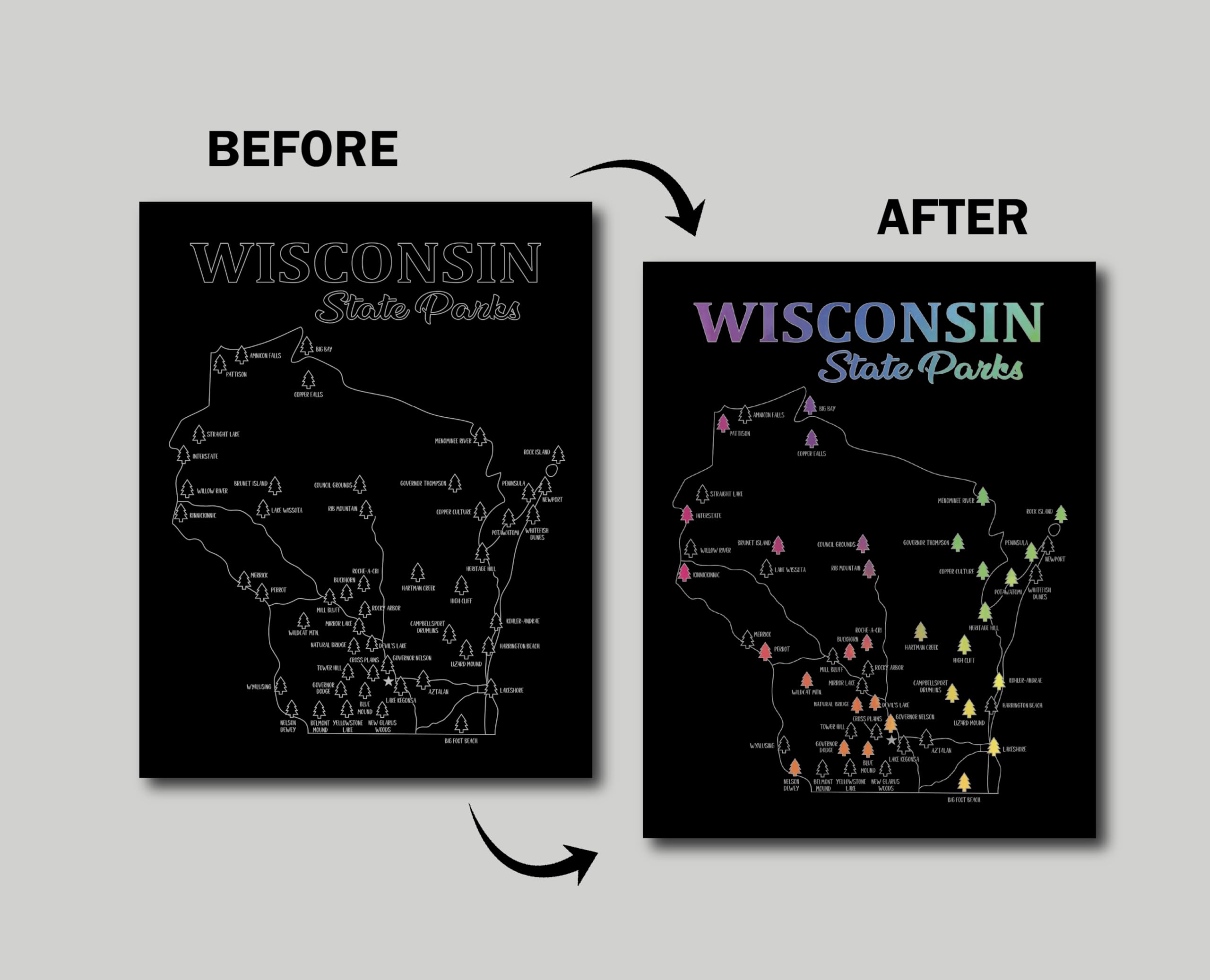 Snapklik.com : Wisconsin State Parks Scratch Off Map, 11x14 Wisconsin ...