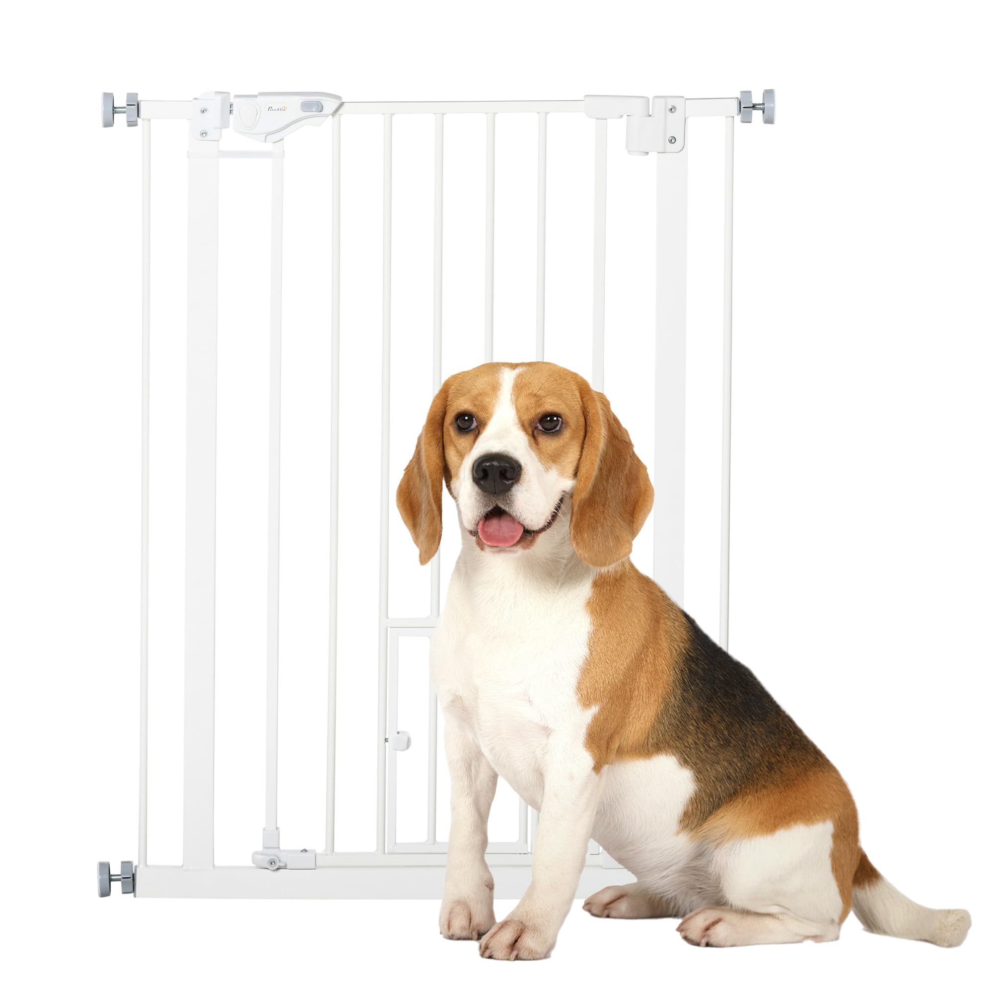 PawHut 36" H Dog Gate with Cat Door, Pet Gate with Small Door, Easy ...