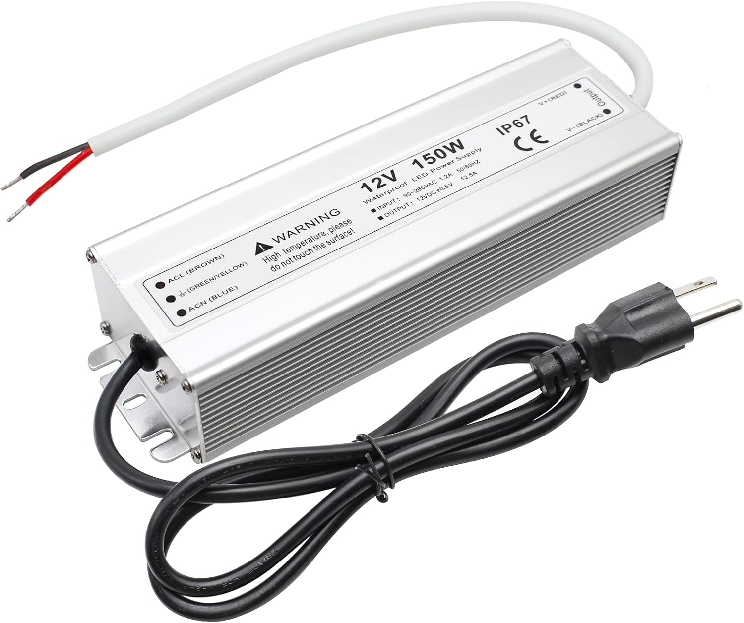 150W 12 Volt LED Power Supply, Waterproof IP67 LED Driver, 110V AC to ...