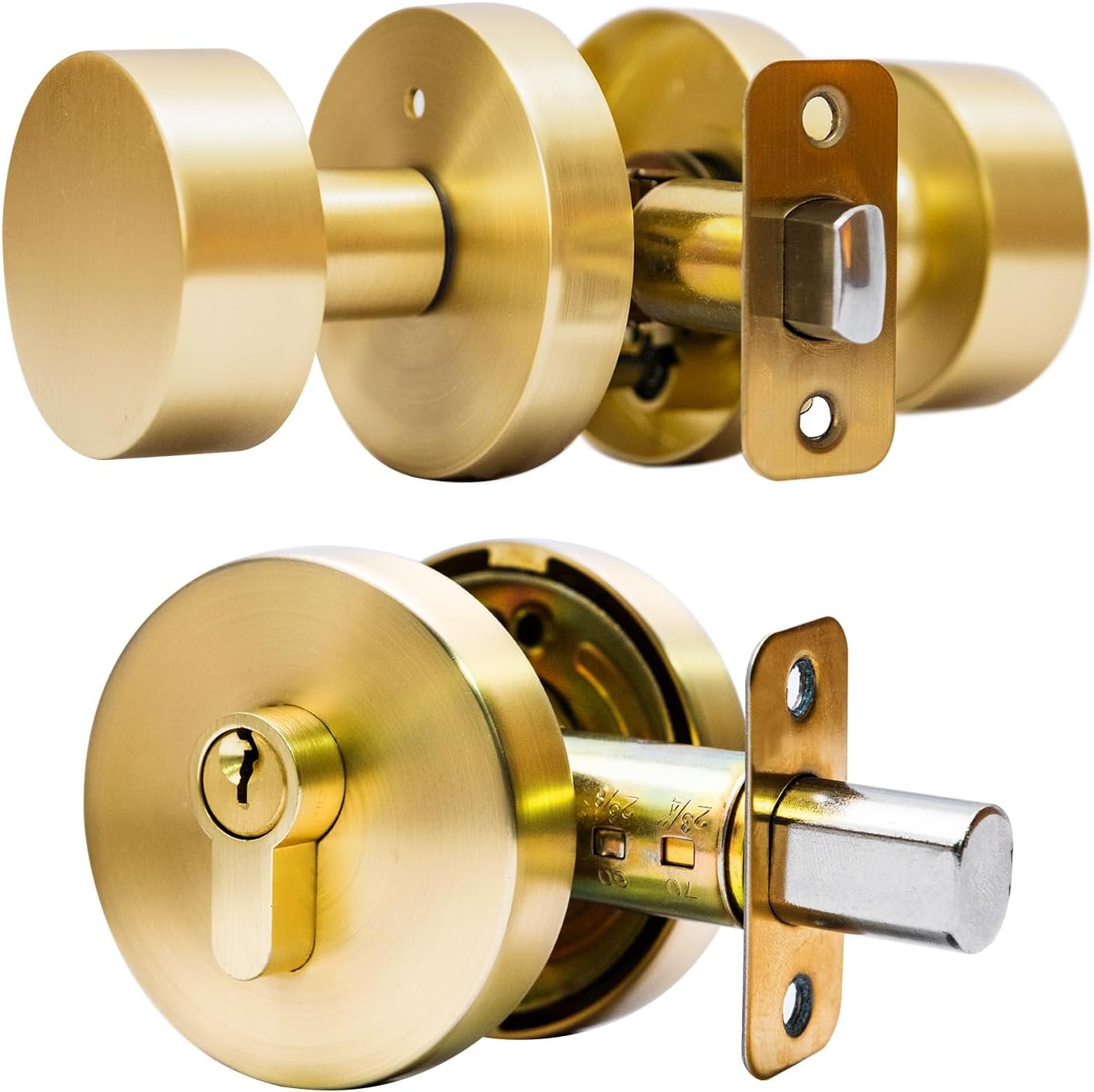 senharvest Gold Entry Door Knob and Single Cylinder Deadbolt Lock Combo ...