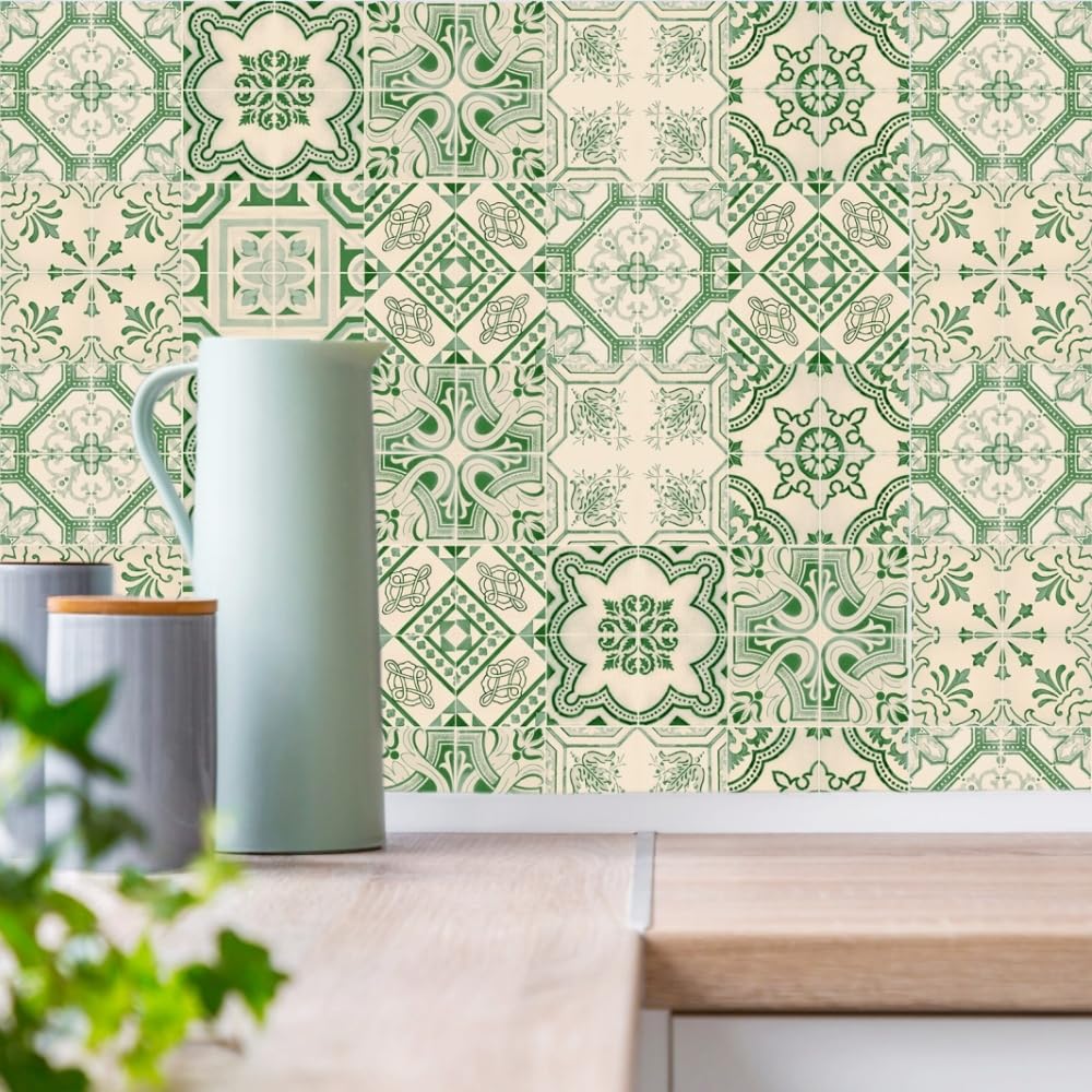 20pcs Green Victorian Tile Stickers, Kitchen Bathroom Wall Tile ...