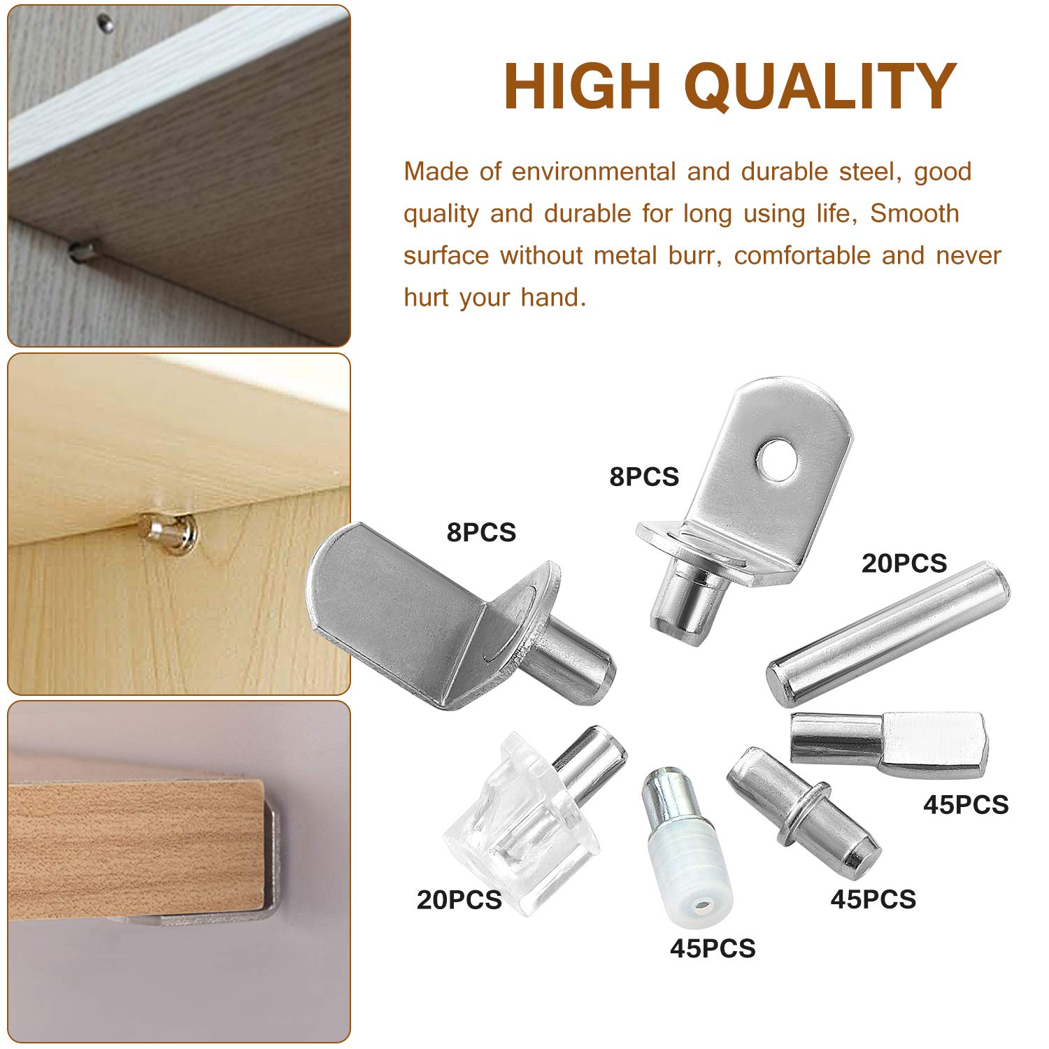Snapklik.com : 191PCS Shelf Pins Kit, 7 Styles Nickel Plated Shelf ...