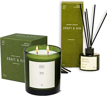 Amazon.com: Craft & Kin Home Fragrance Bundle | Bamboo Jasmine Scented Candle & Reed Diffuser ...