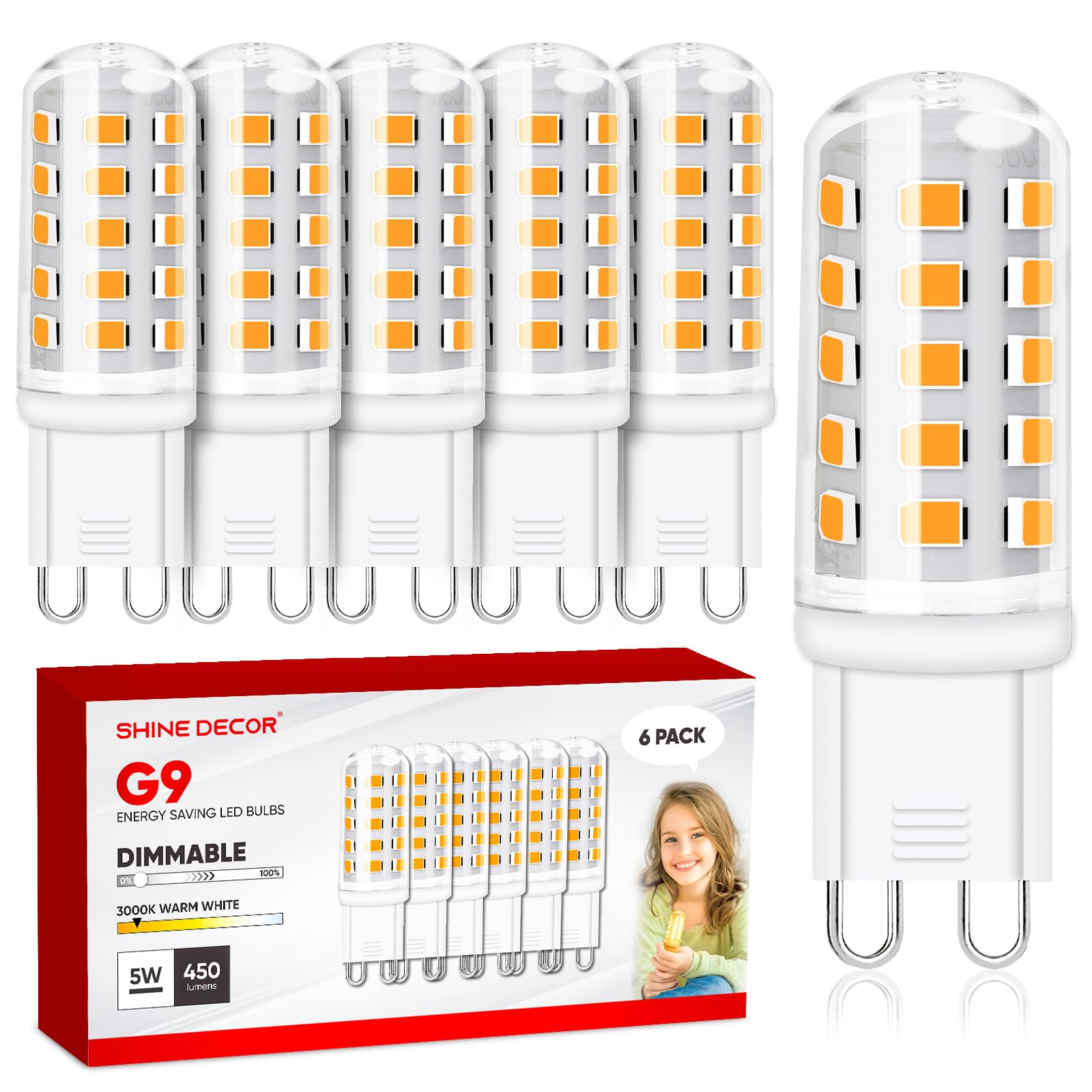 Shine Decor G9 LED Bulbs Warm White Dimmable,3000K,5W 450LM G9 LED ...