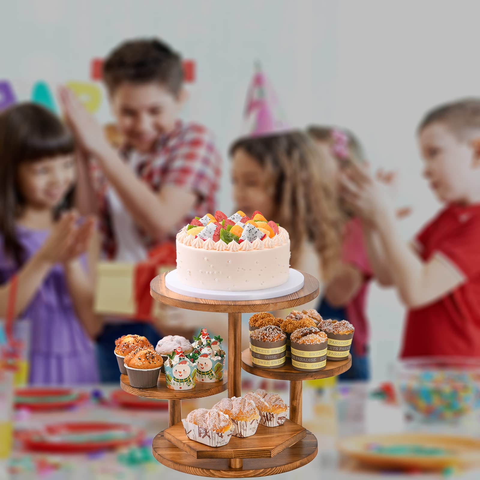 MANLUYEE 4 Tier Wood Cupcake Tower Stand - Dessert Table Display Set ...