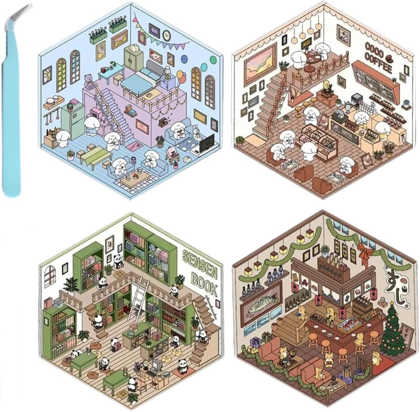 Amazon.com: 3D Sticker Scene,Valentines Day Gifts,4 Sets 3D House ...