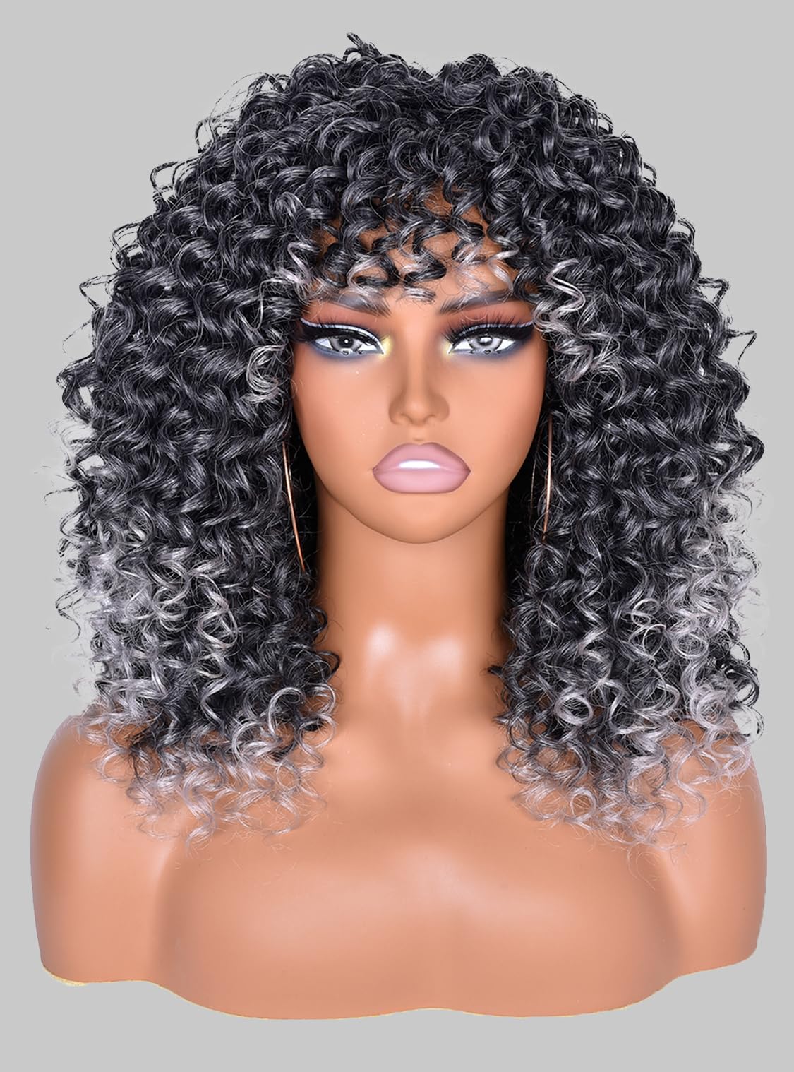 Amazon.com : CurlCOO Ombre Grey Curly Wigs for Black Women Short Kinky ...