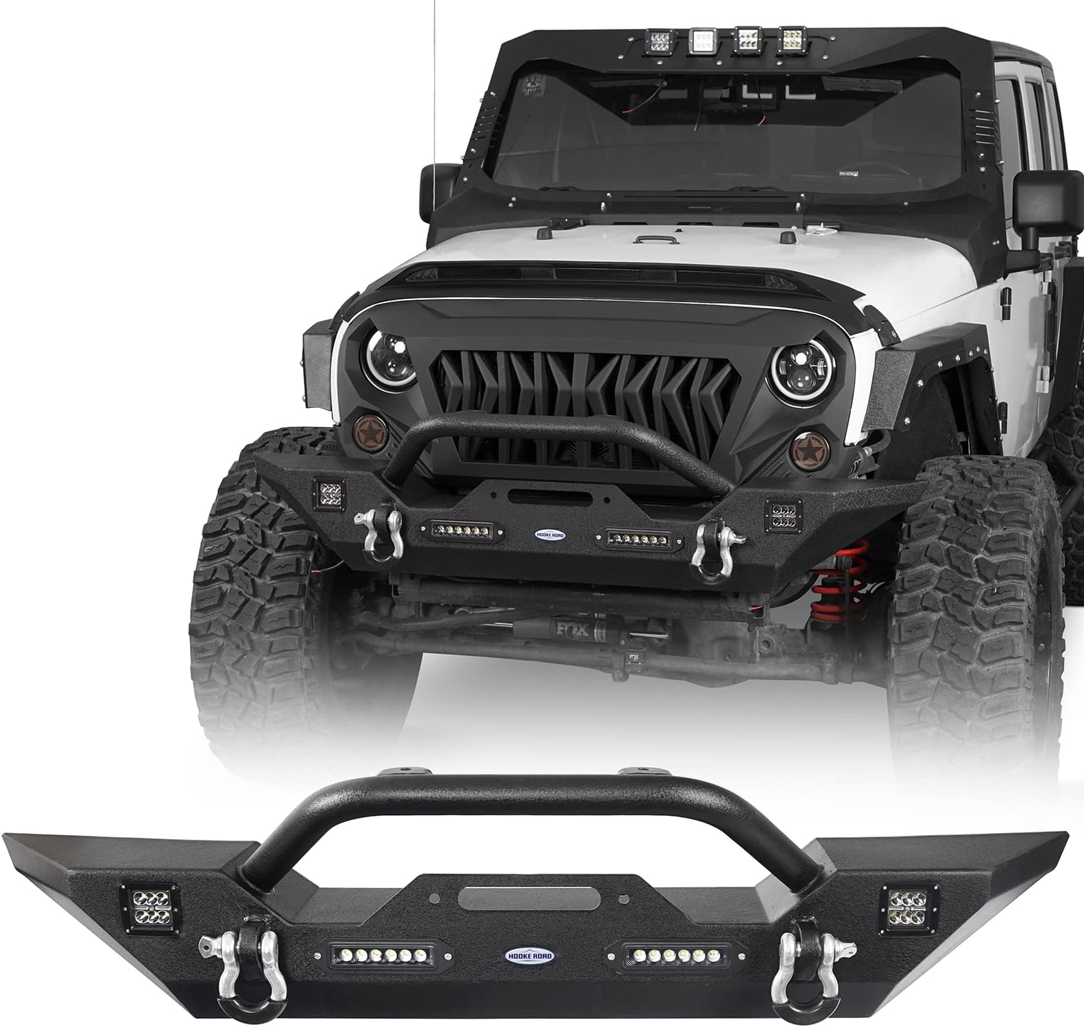 Amazon.com: TACTIK Heavy Duty Steel Front Bumper with D-Rings and Winch ...