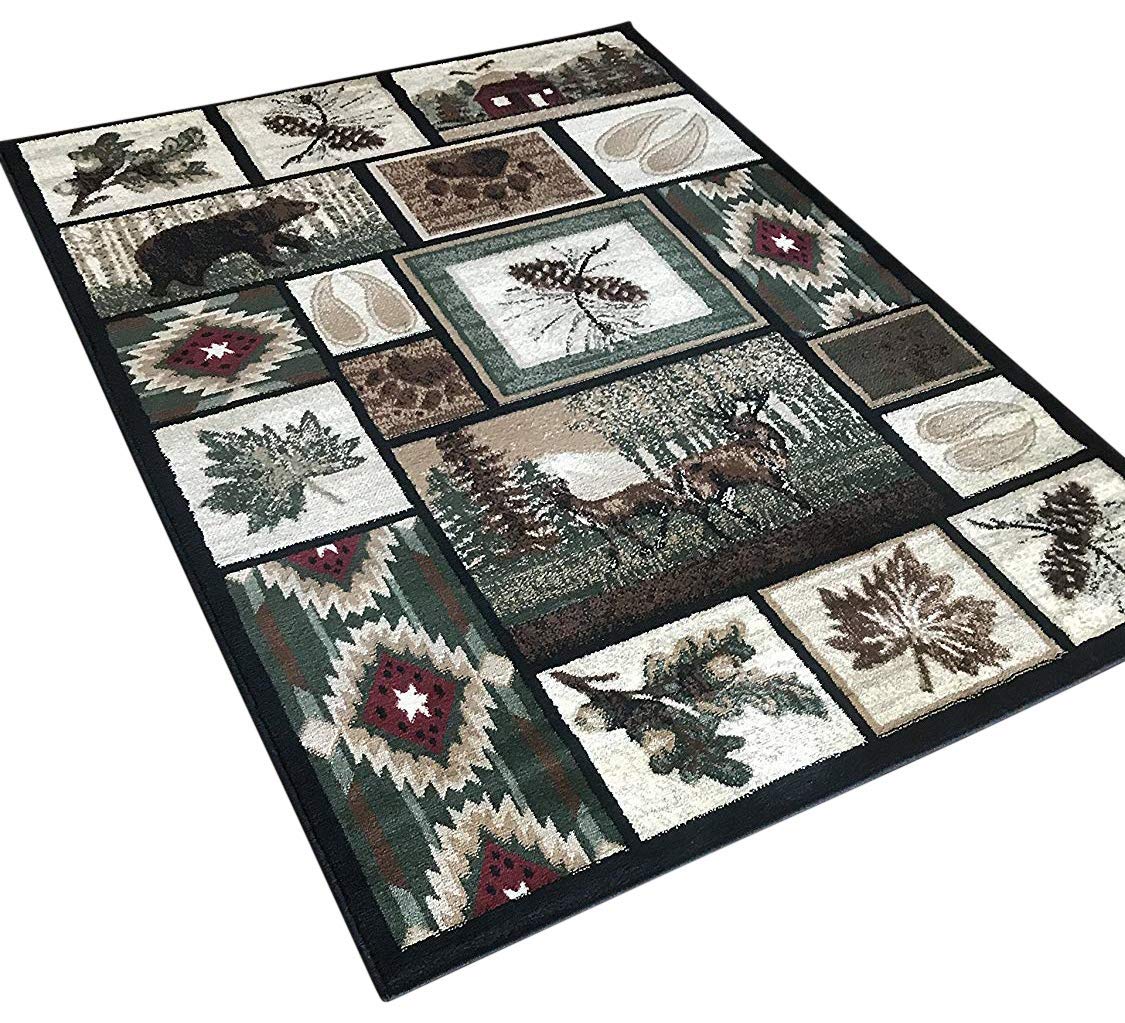 Cabin Style Area Rug Rustic Western Country Bear Elk Deer Bear Wildlife ...