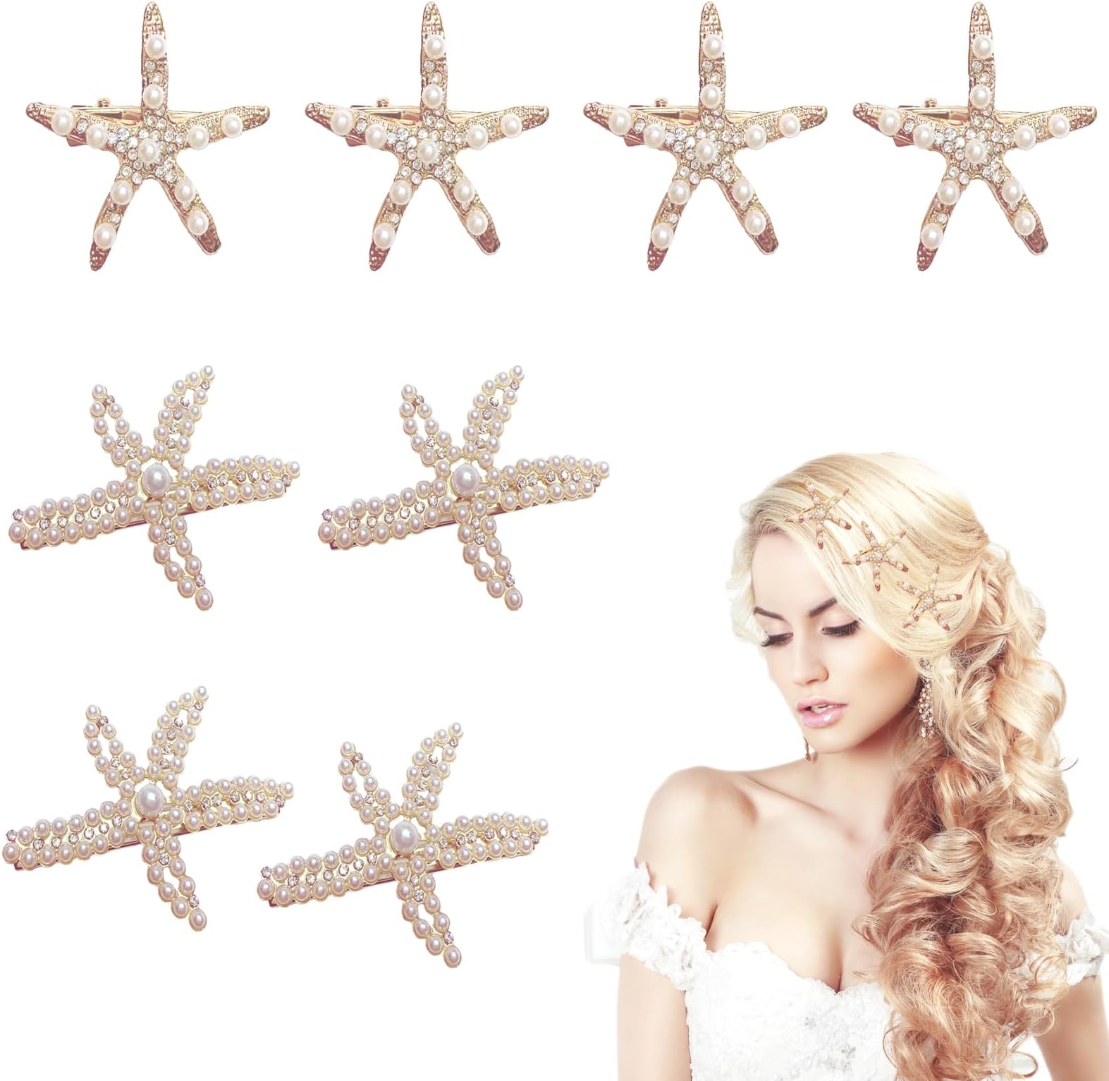 Amazon.com : 8 Pcs Starfish Hair Clip Seashell Hair Clips, Pearls ...