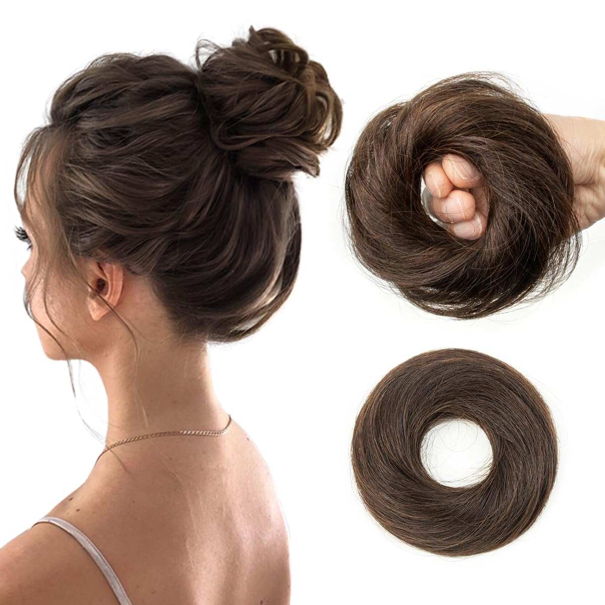 HAIR WALA™ 100% Human Hair Messy Bun Wavy Up Do Remy Scrunchies With ...