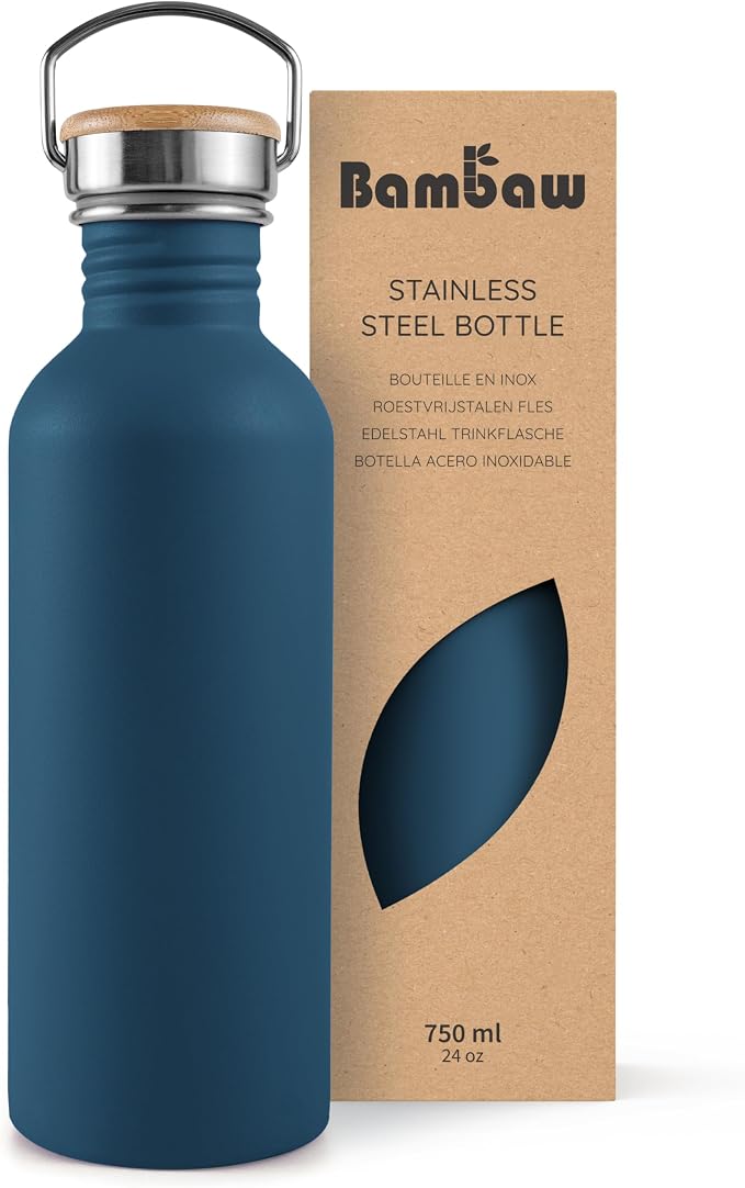Amazon.com: Bambaw 24 oz Water Bottle, Blue Water Bottle Screw Top, Non ...