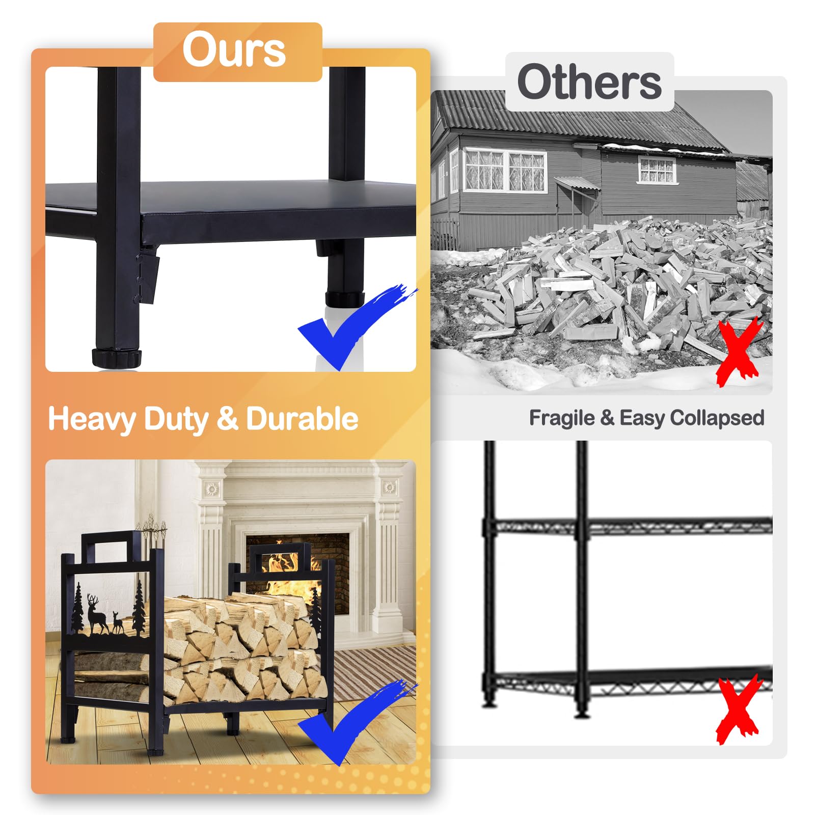 Snapklik.com : Firewood Rack Outdoor And Indoor Firewood Holder, Heavy Duty Steel Log Holder For ...