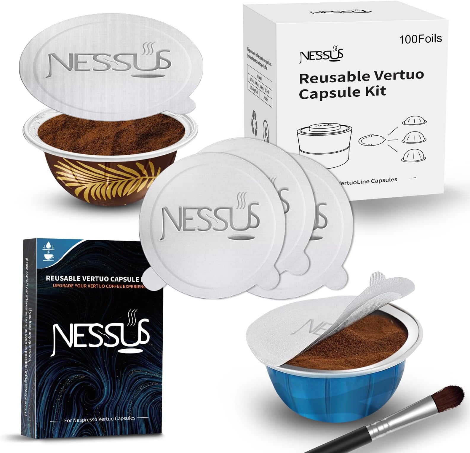 Amazon.com: Nessus Reusable Vertuo Capsule Kit(100 Pcs Foil Seal Lids ...