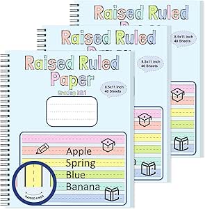 Amazon.com : Raised Ruled Paper Spiral Bound Handwriting Paper 8.5”x11 ...