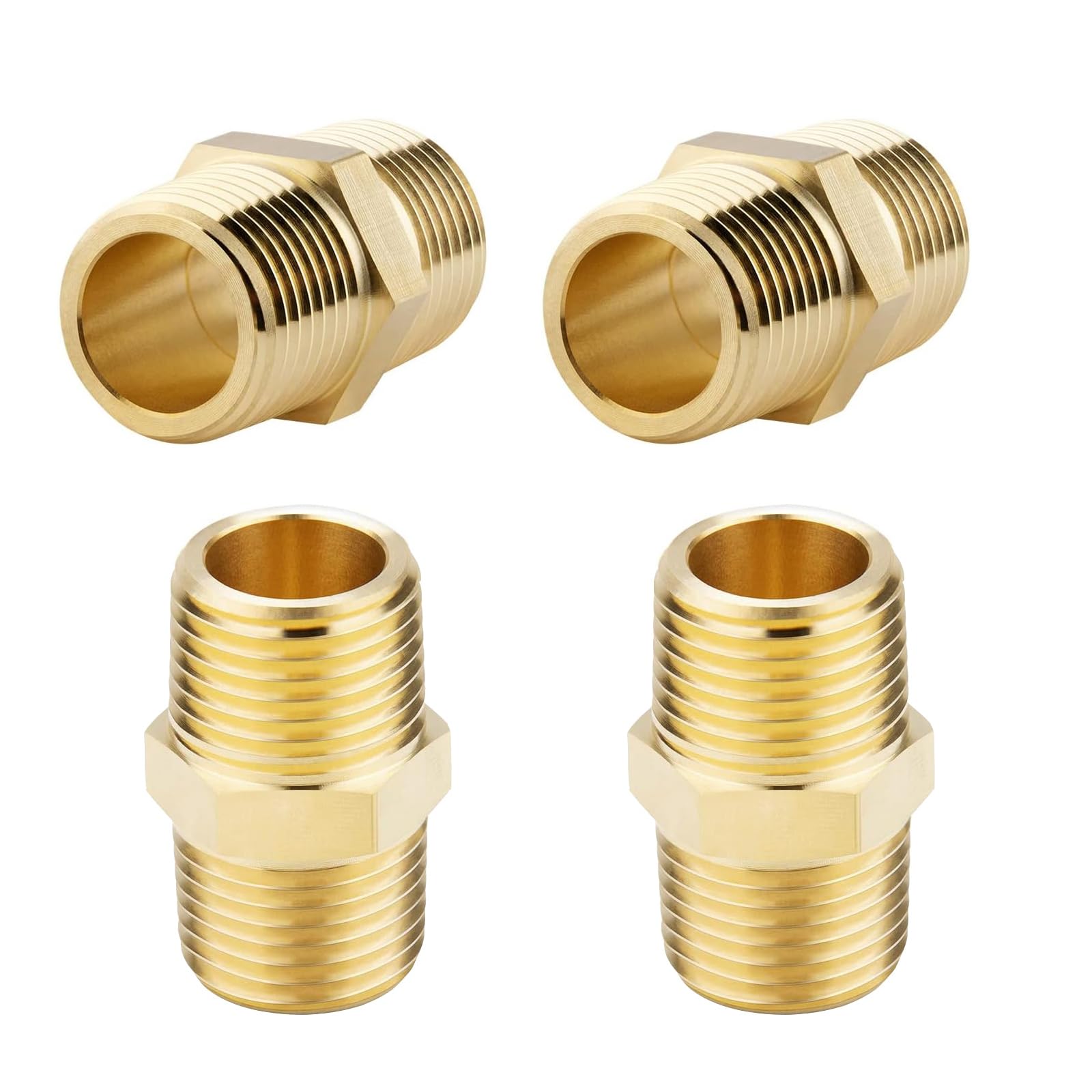 Buy 4PCS Hex Nipple 1/2"NPT x 1/2" NPT Male Solid Brass Pipe Fitting, 1 ...
