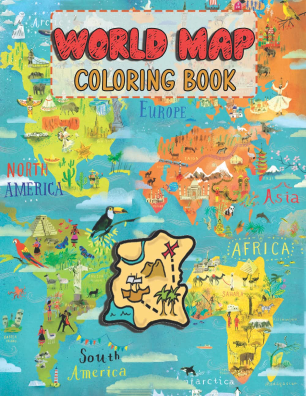 World Map Coloring Book Maps Of The World Continents Featuring ...
