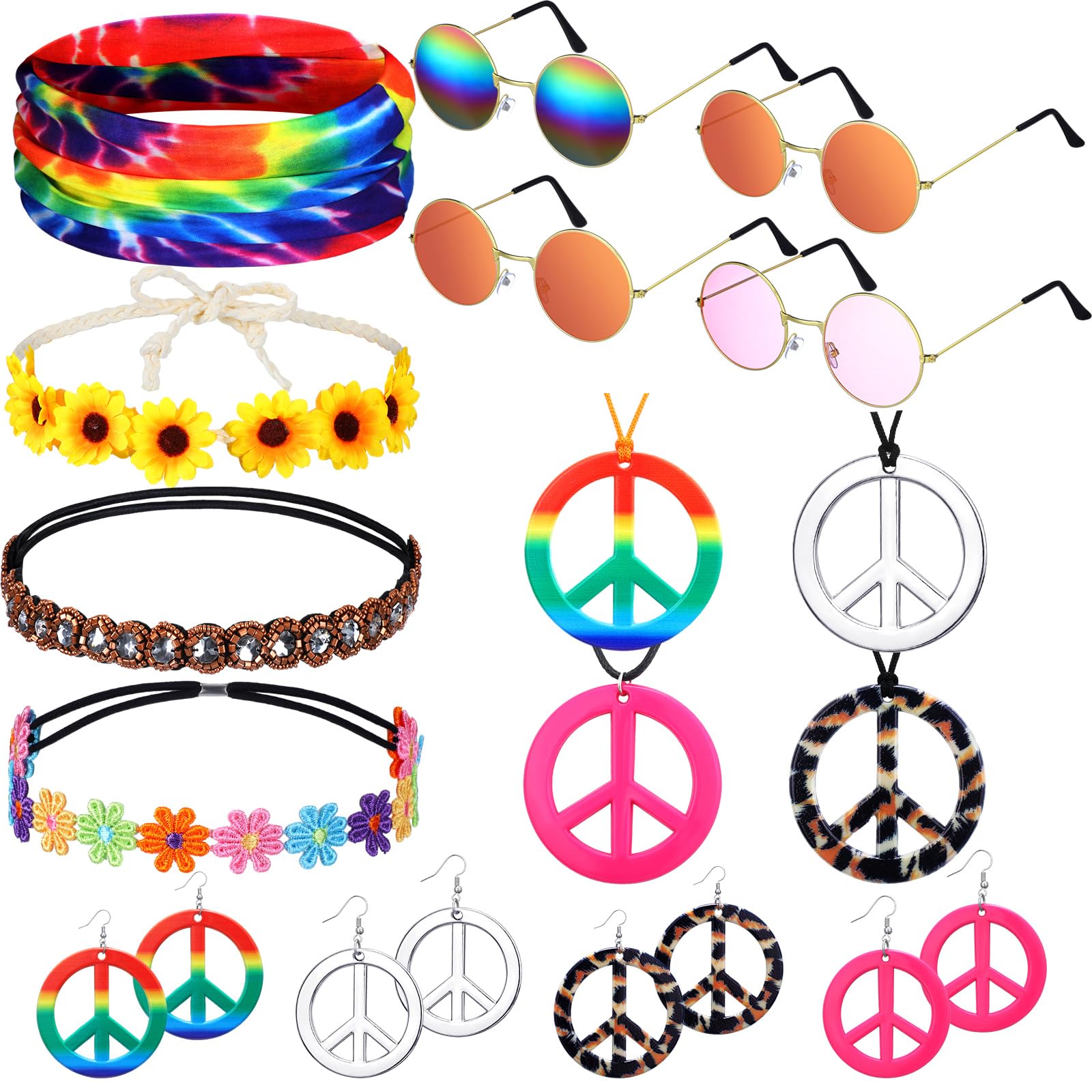Amazon.com: Remuuly 16 Pcs Hippie Costume Accessory Set, Includes ...