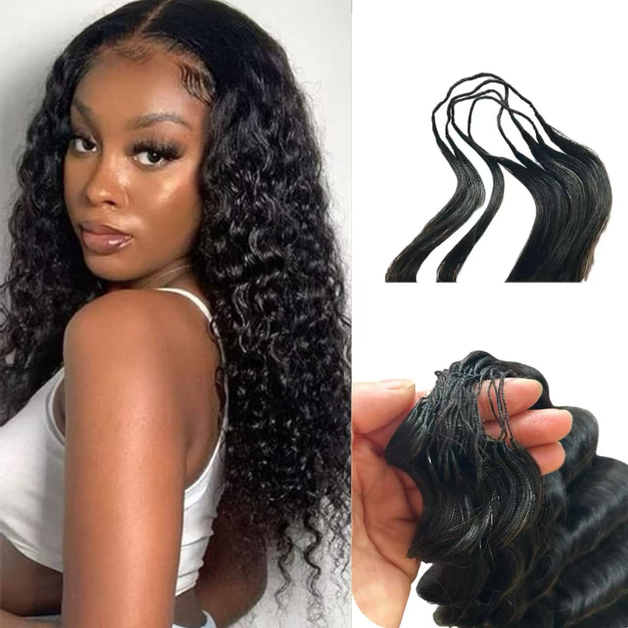 Amazon.com : GoGobraids 100% Human Hair Deep Wave Knotless Pre-Separated Crochet Hair feather ...