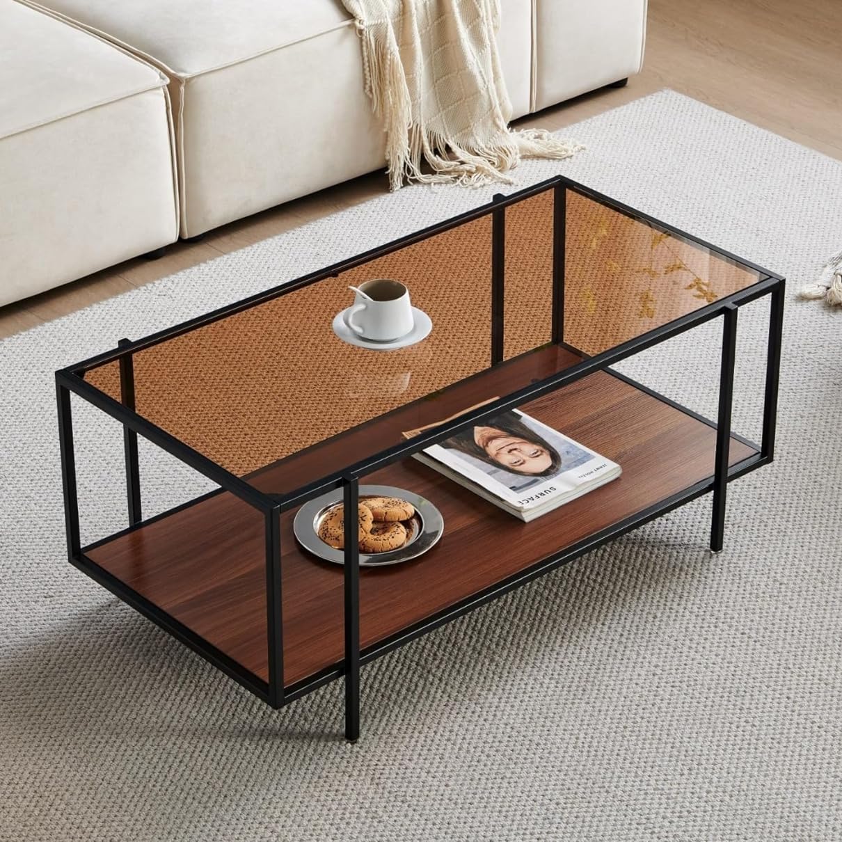 Amazon.com: Small Oval Glass Coffee Table Modern Triangle Coffee Table ...