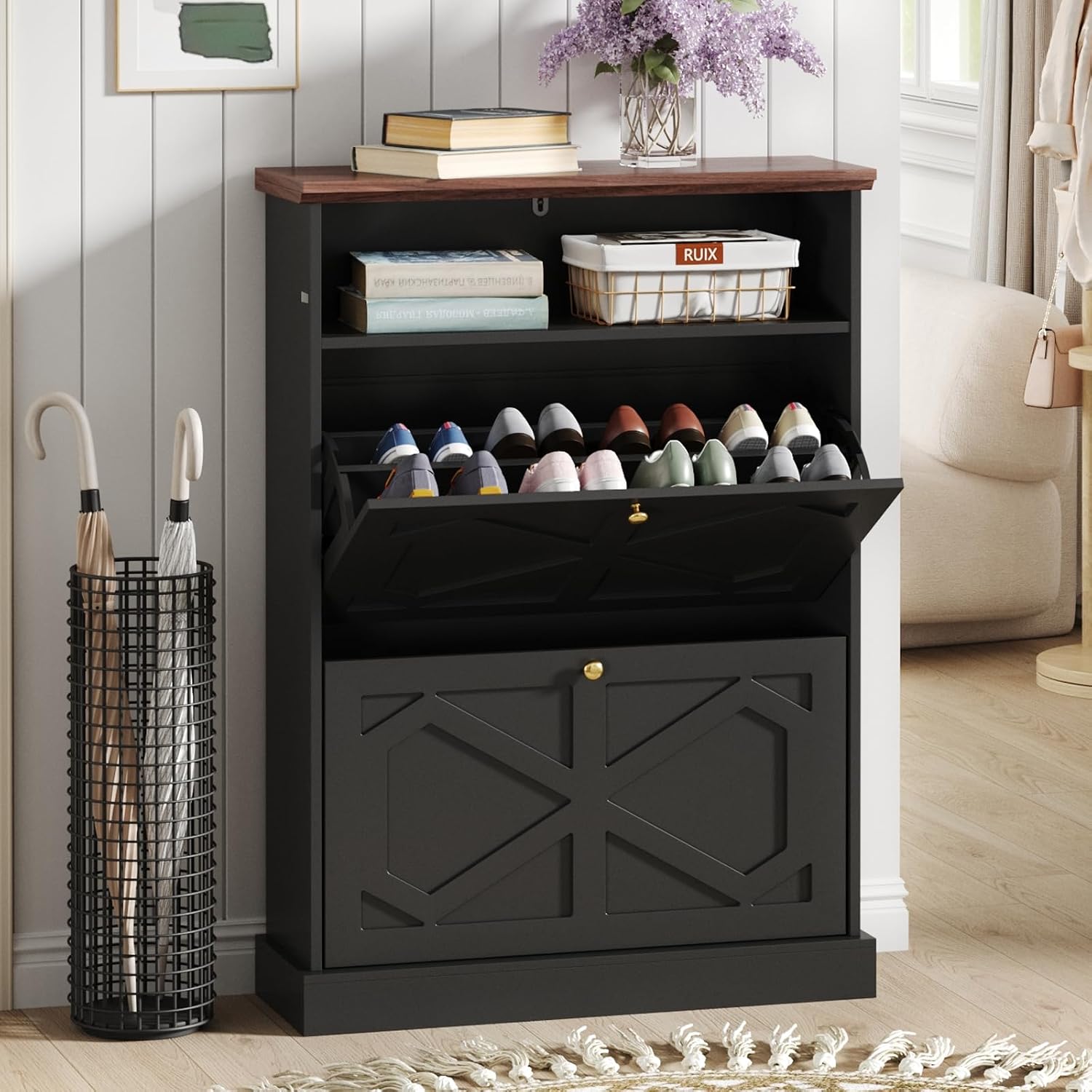 Amazon.com: Maupvit Shoe Storage Cabinet with 2 Flip Drawers,Shoe ...