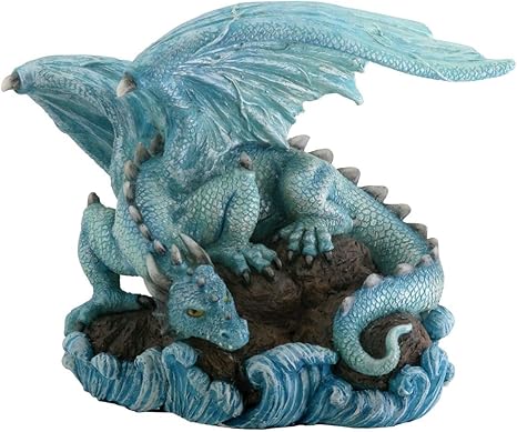 Amazon.com: Blue Water Dragon on Rock Fantasy Figure Decoration : Home ...