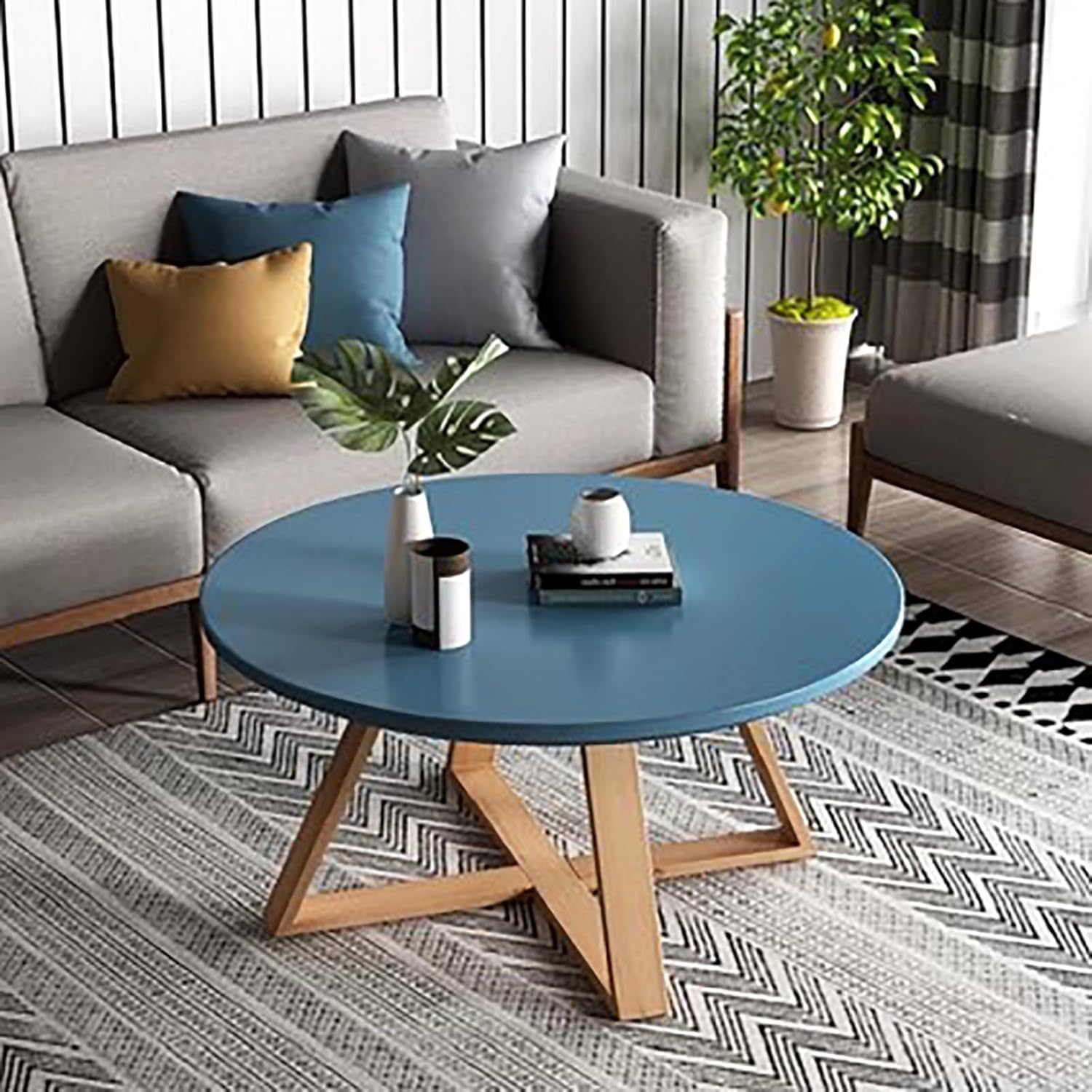 FUYAO Solid Wood Coffee Table - Modern Round Coffee Table for Living ...