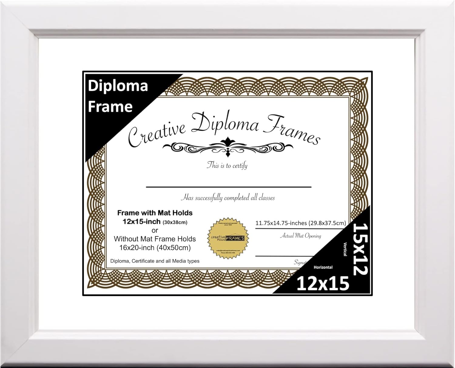 Amazon.com - Creative Picture Frames 12x15 White Diploma Frame with ...