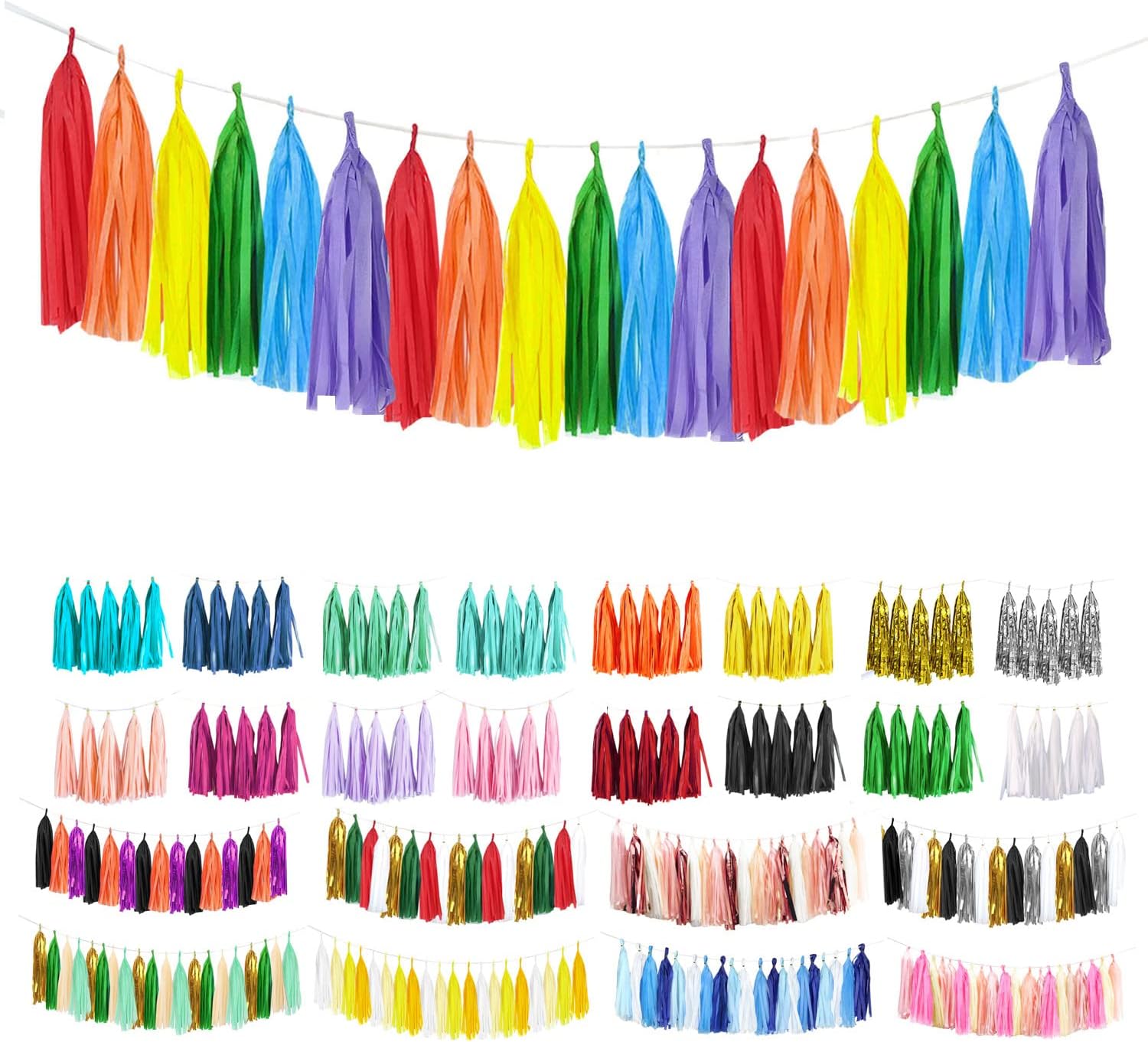 Amazon.com: Rainbow Tassel Garland 30 Pcs, Tissue Paper Tassels Garland ...