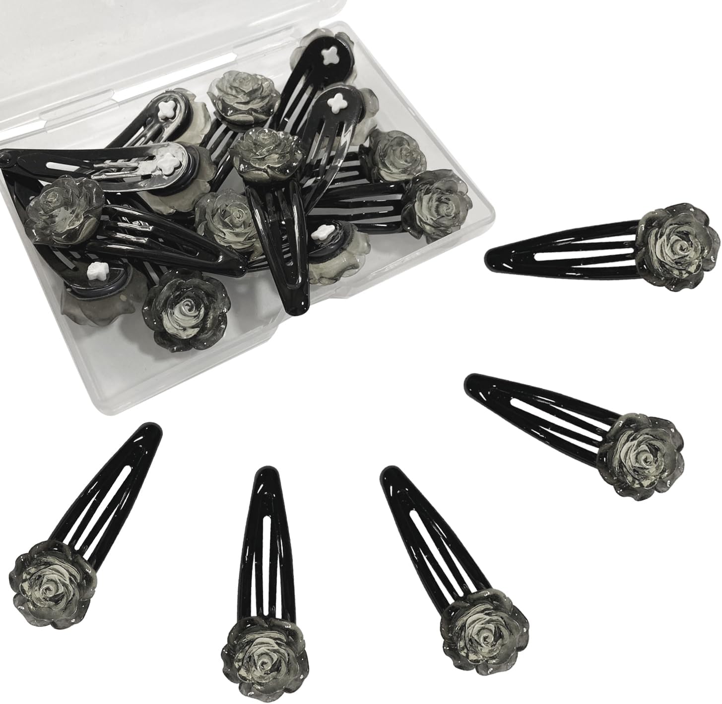 Amazon.com : Kesvila 20 Piece Hair Clip, Black Rose Flower Snap Hair ...
