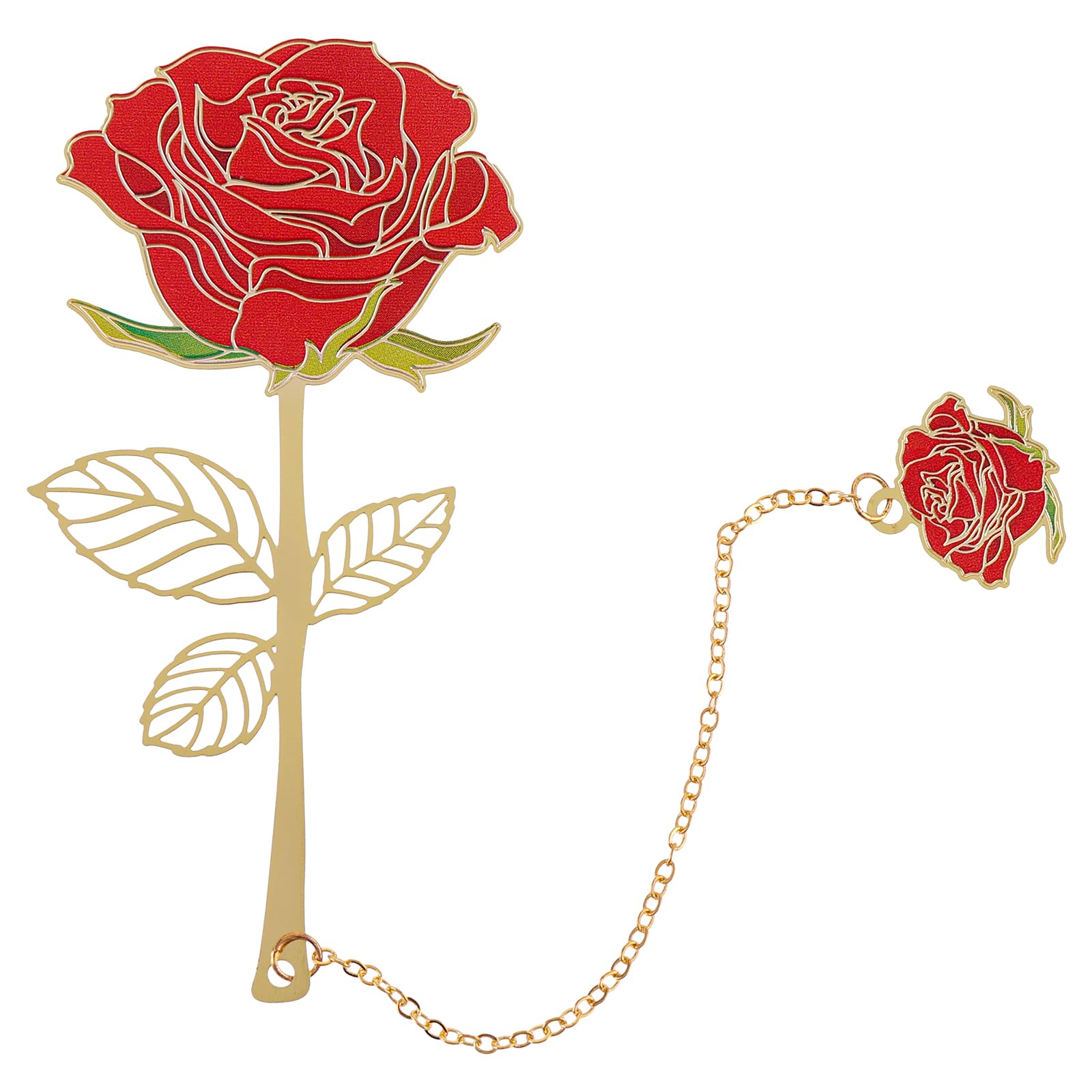 Amazon.com: Bewudy Red Rose Bookmark with Flower Pendant, Metal Book ...