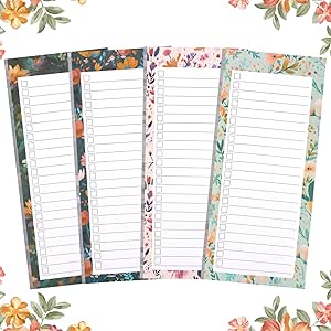 4Pcs Magnetic Shopping List Pad for Fridge, Floral Fridge Notepad ...