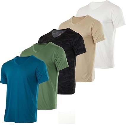 5 Pack: Men’s V-Neck Dry-Fit Moisture Wicking Active Athletic Tech ...