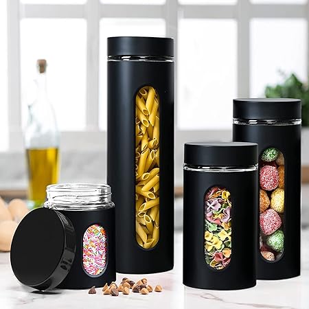 Amazon.com: GADGETWIZ Canister Sets for Kitchen Counter - Matte Black ...