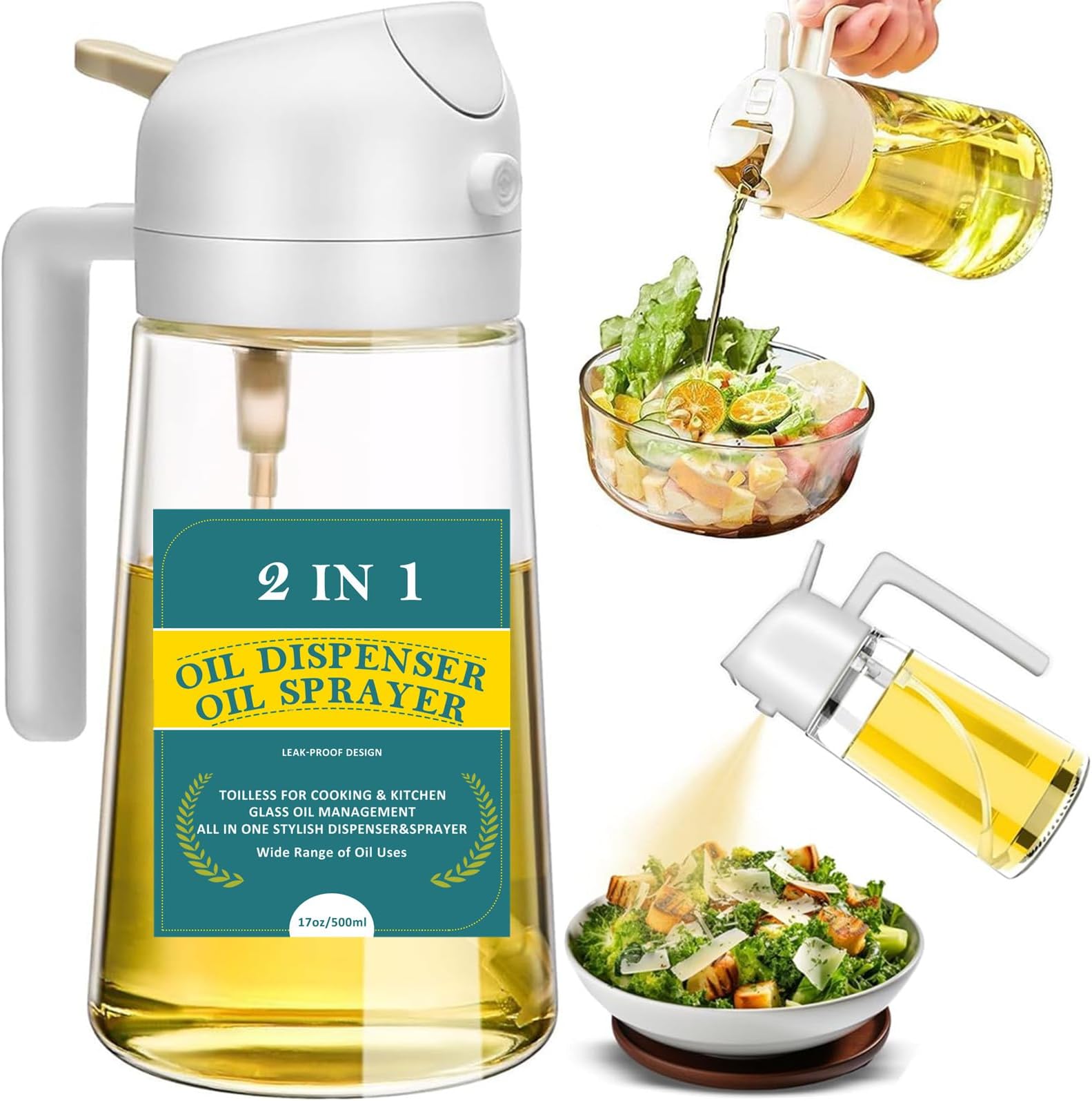 Amazon.com: Aimery 2 in 1 Oil Dispenser for Kitchen,Glass Oil Dispenser ...