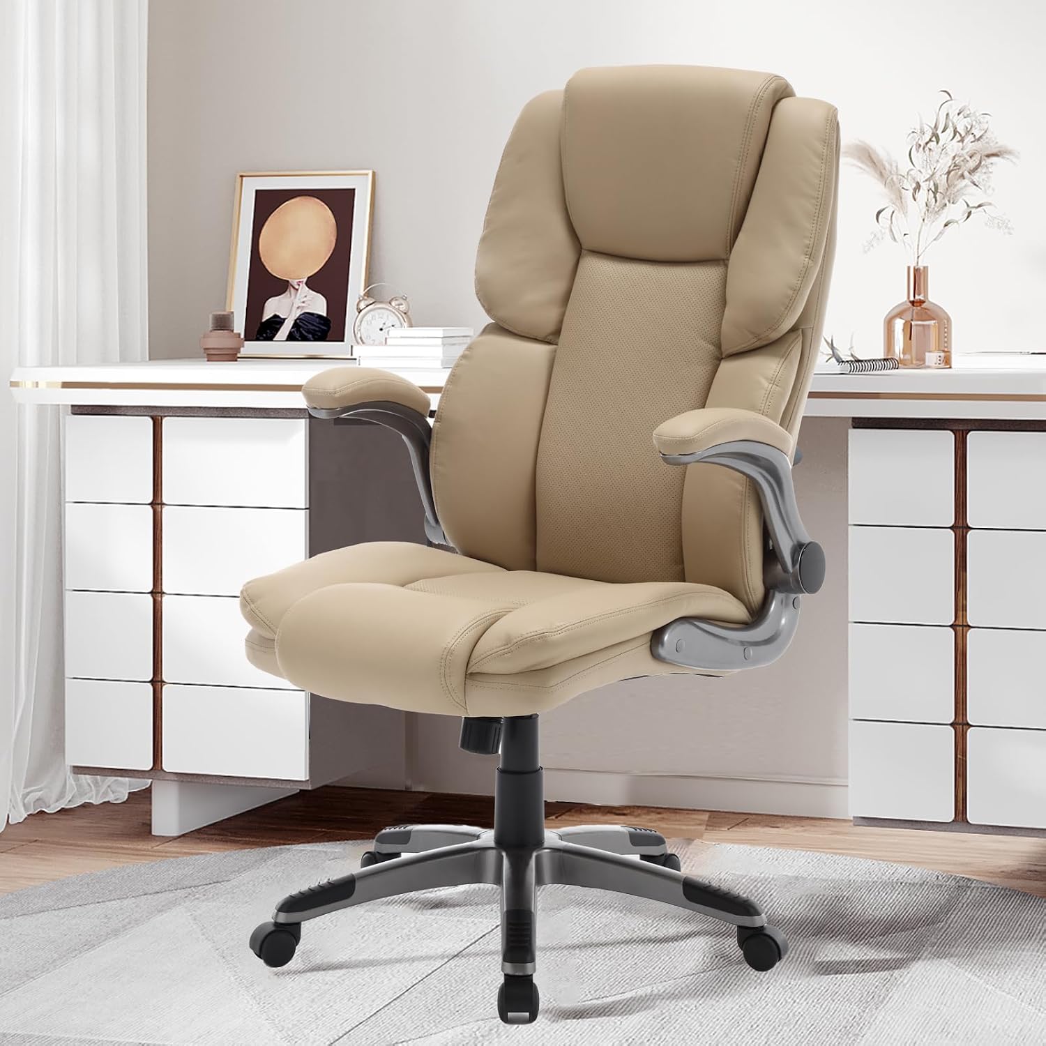 Amazon.com: KCREAM Office Chair Leather,Ergonomic Desk Chair Executive ...