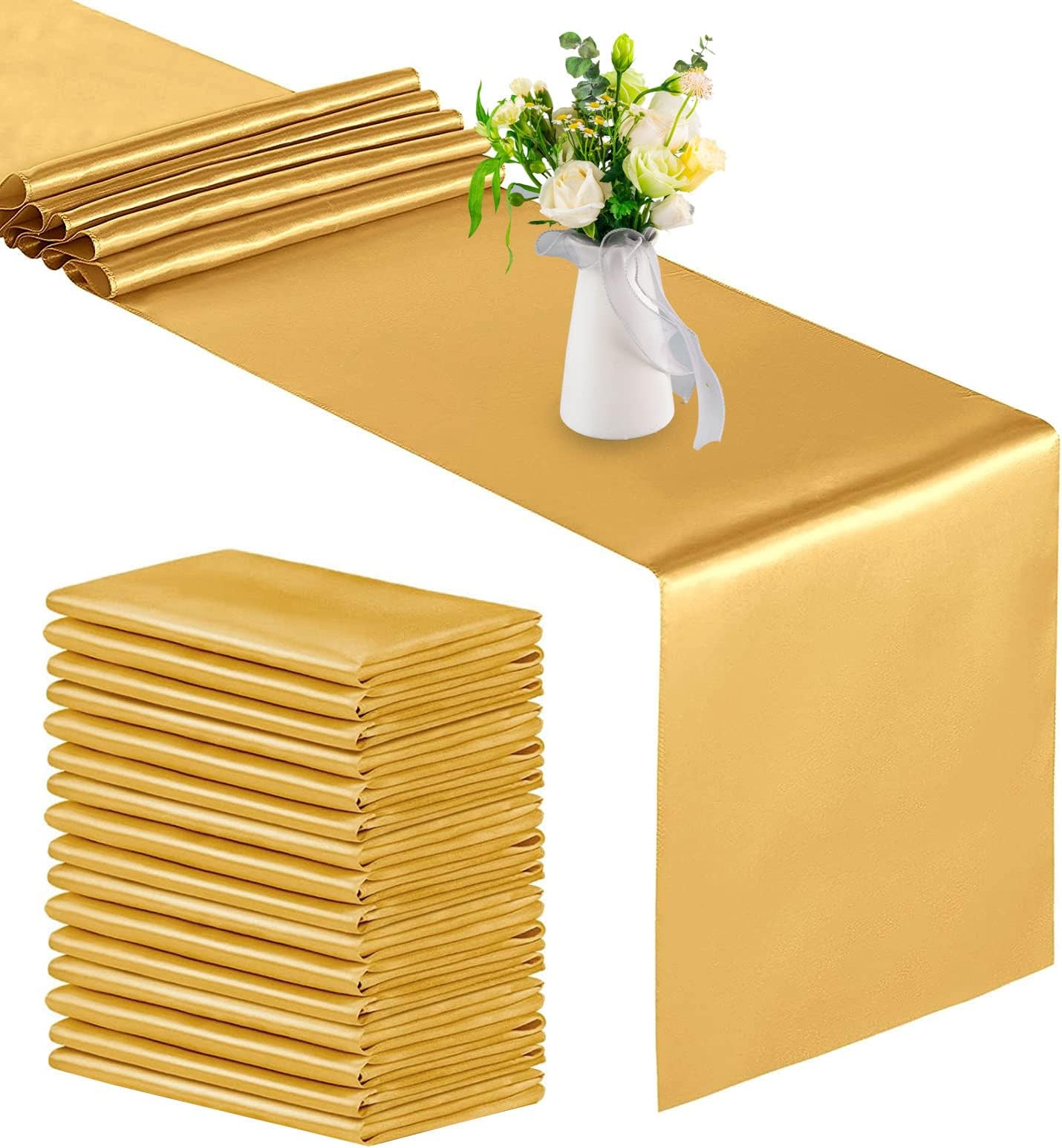Amazon.com: 16 Pack Gold Satin Table Runners 12 x 108 Inches Satin Silk ...