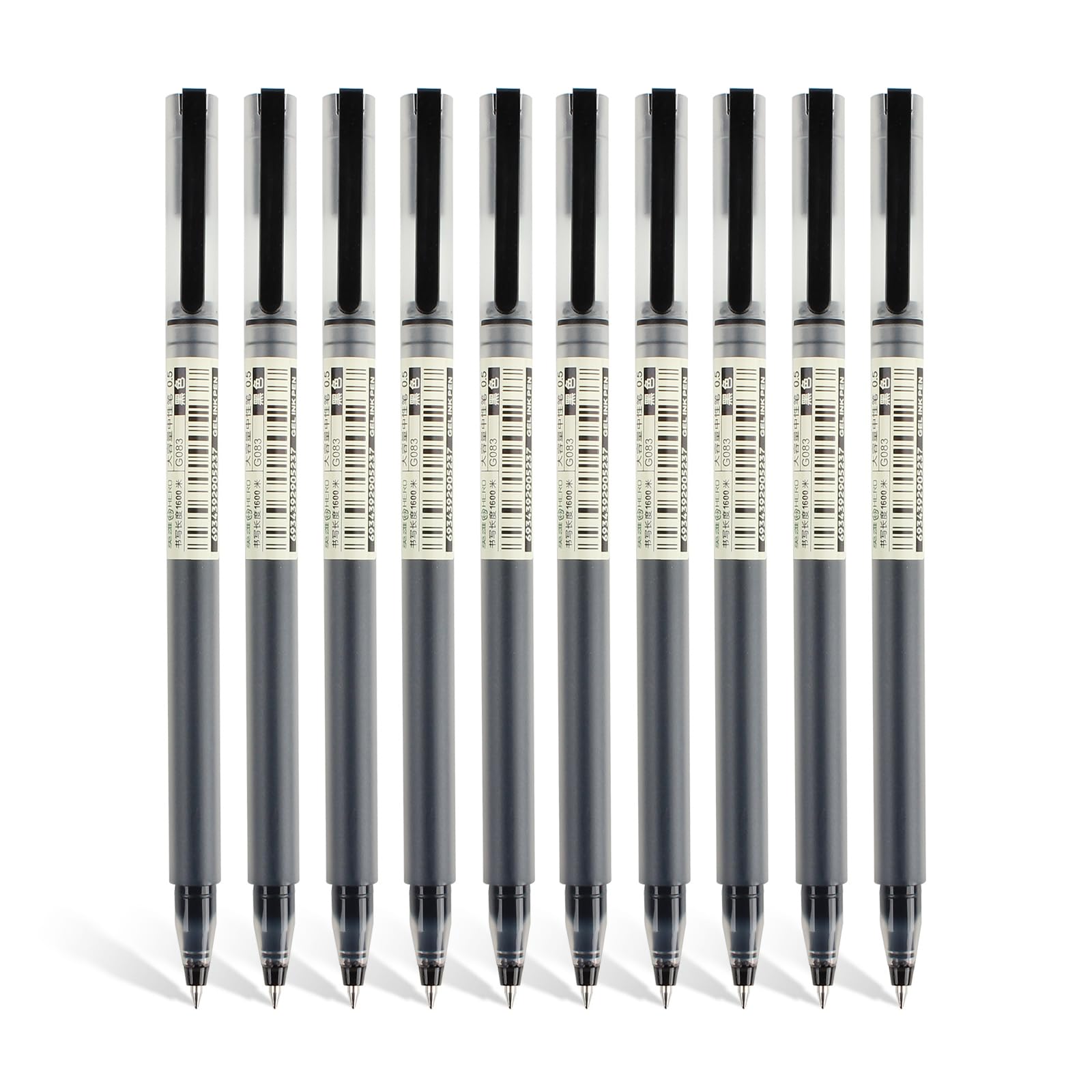 10 Pcs 0.5mm Black Smooth Gel Fineliner Rollerball Pens Extra Large Ink ...