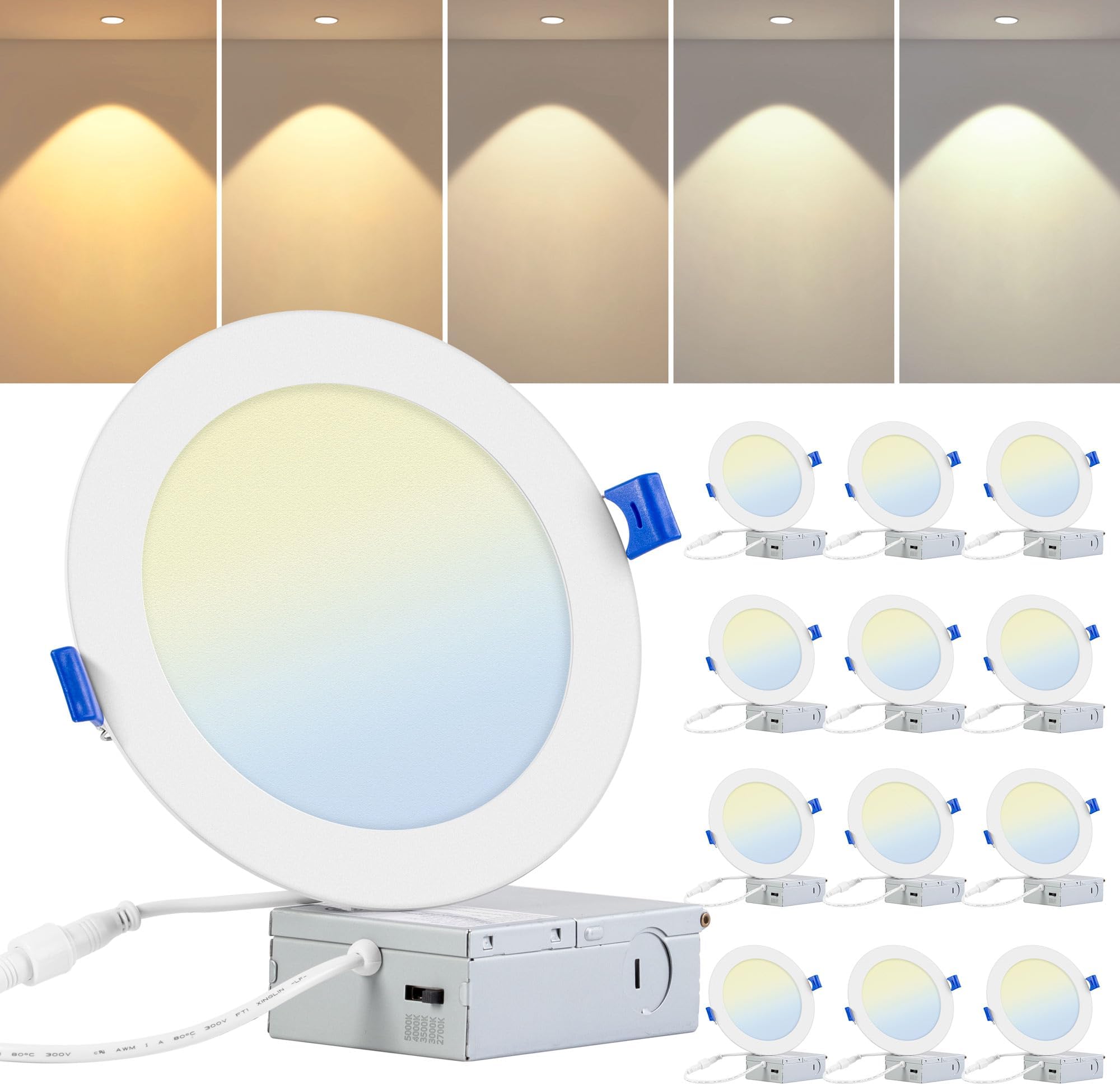 6 inch Led Pot Lights 12 Packs, Recessed Slim Pot Light with Junction ...