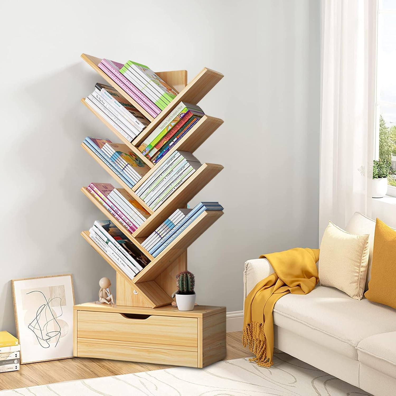 Amazon.com: Hesitroad Tree Bookshelf,8-Tier Floor Standing Bookcase ...