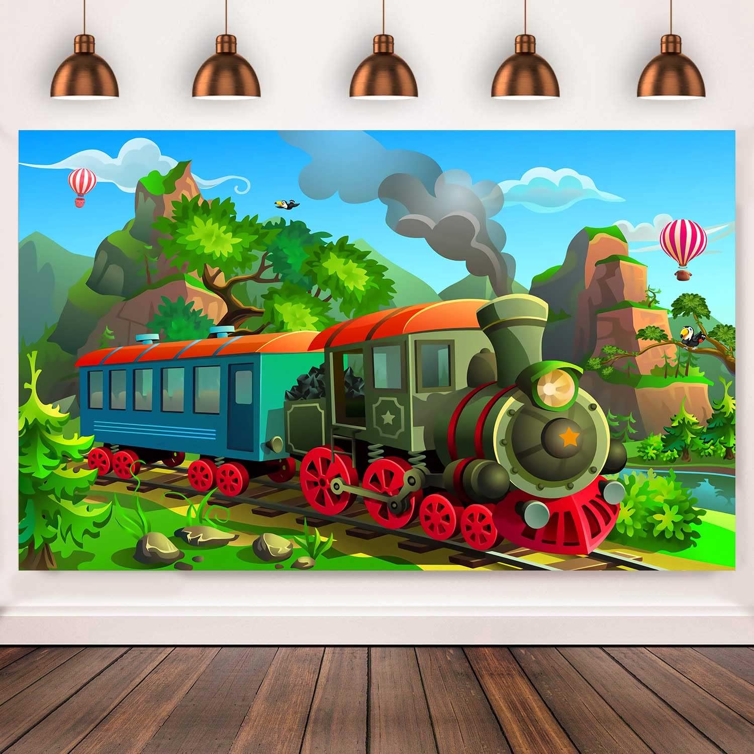 Amazon.com : GYA 7x5ft Stream Train Party Theme Backdrop for ...