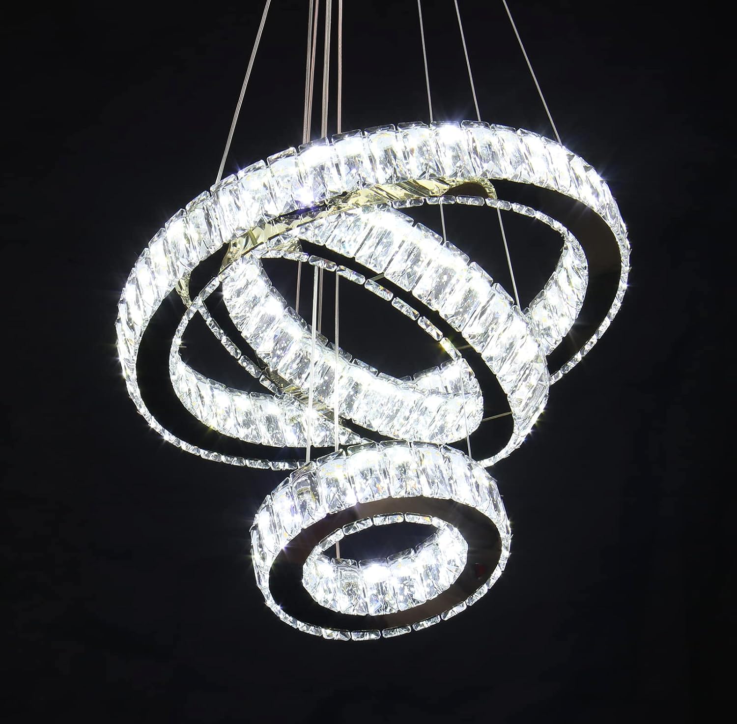 CLAIRDAI Gold Modern Crystal Chandeliers Big Crystals 3 Ring Adjustable ...