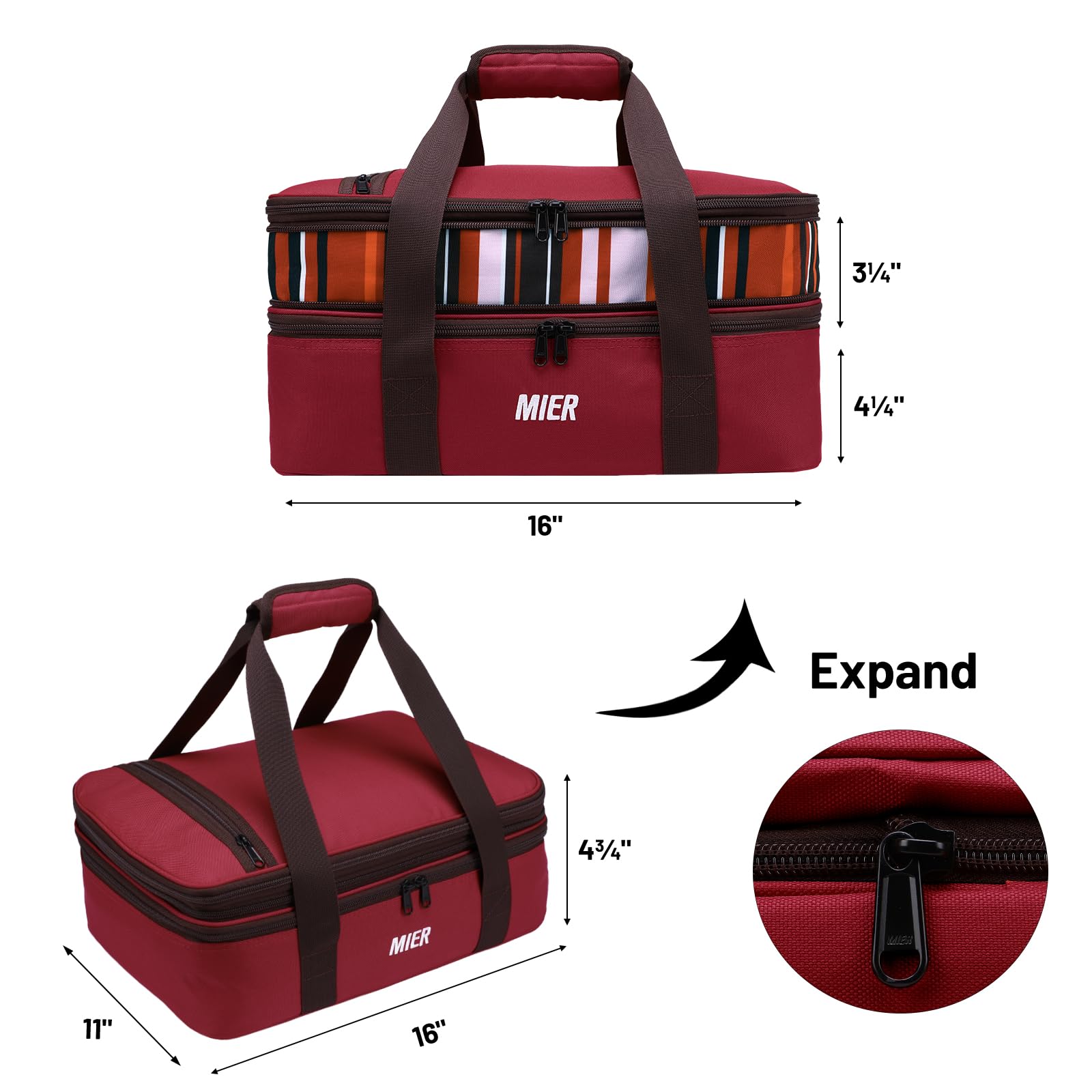 MIER Insulated Double Casserole Carrier Thermal Lunch Tote for Potluck ...