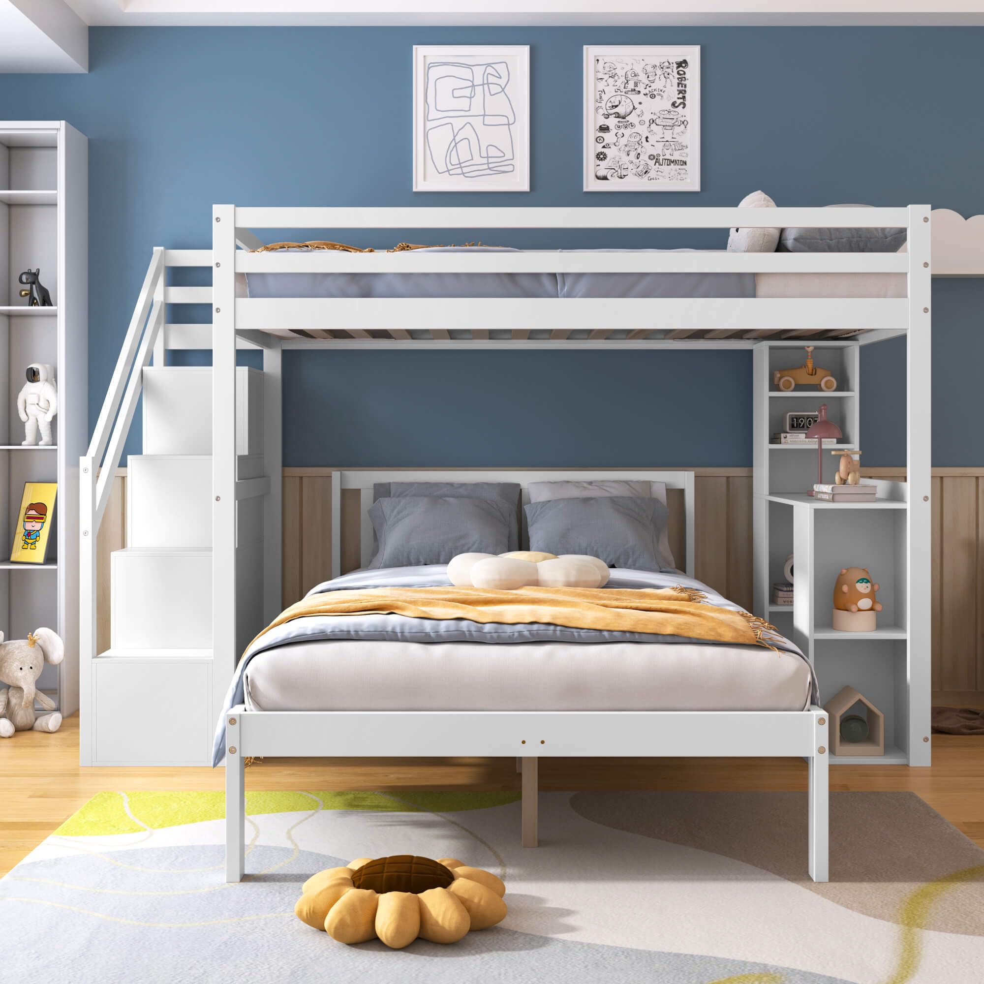 Literas En Forma De L Con Escaleras Litera De Madera Maciza De 90x200