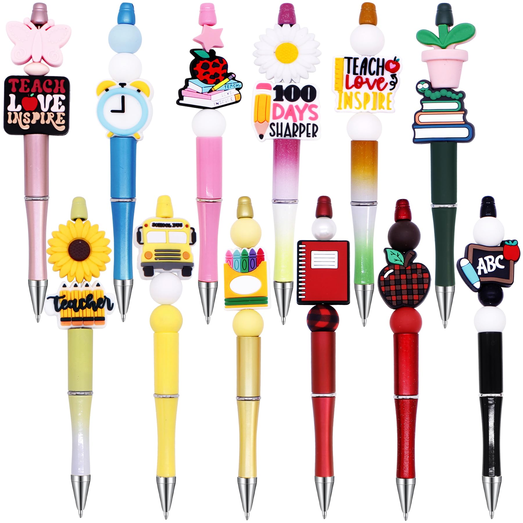 Amazon.com : BIHRTC 12 Pcs Bead Pens Beadable Pens Beads Silicone Beads ...