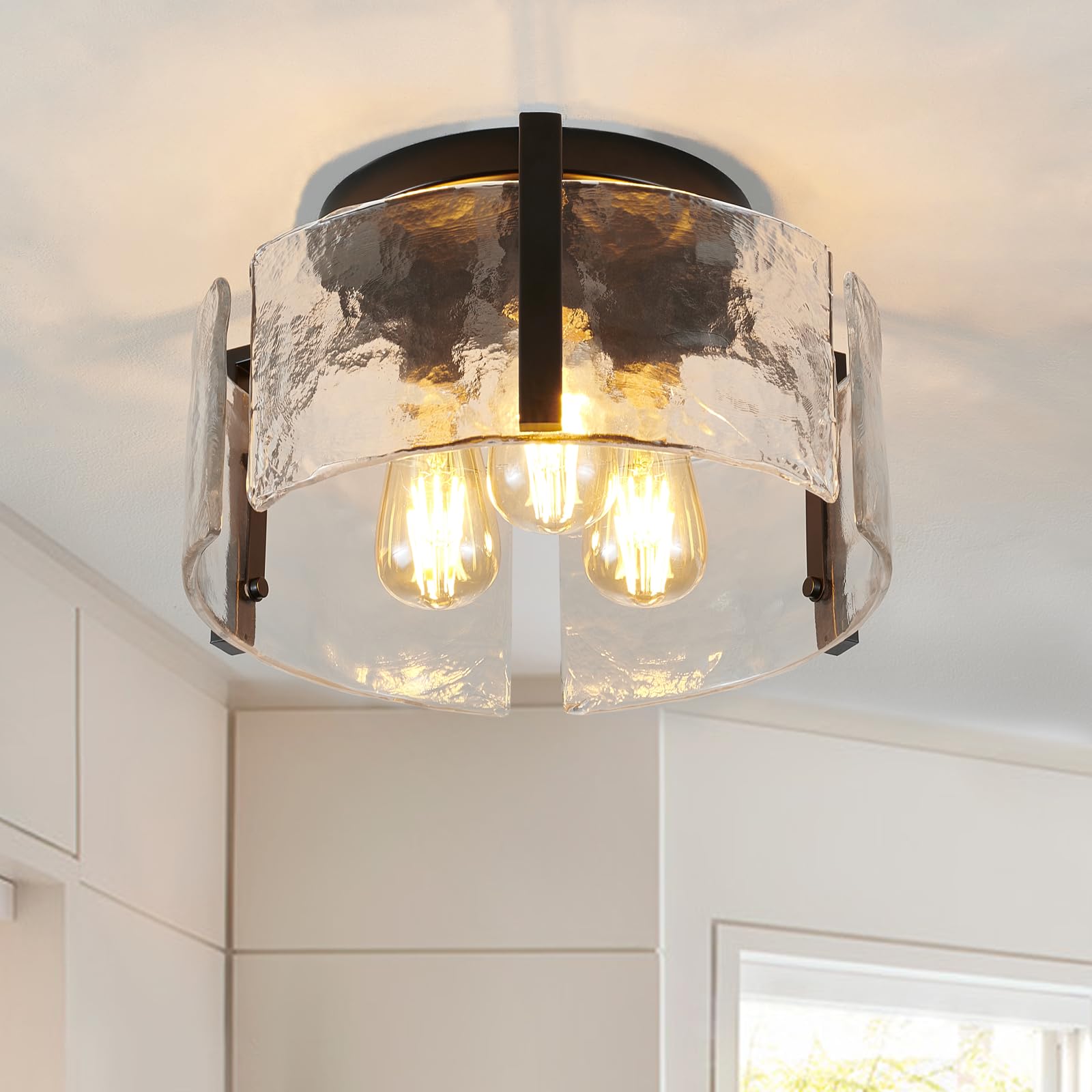 Black Flush Mount Ceiling Light Fixture, 3-Light Modern Ceiling Light ...