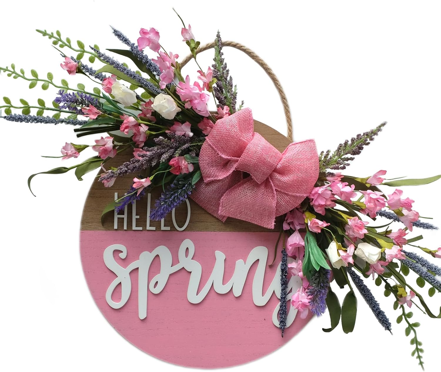 Amazon.com: Idyllic Hello Spring Sign Wreath for Front Door, Lavender ...